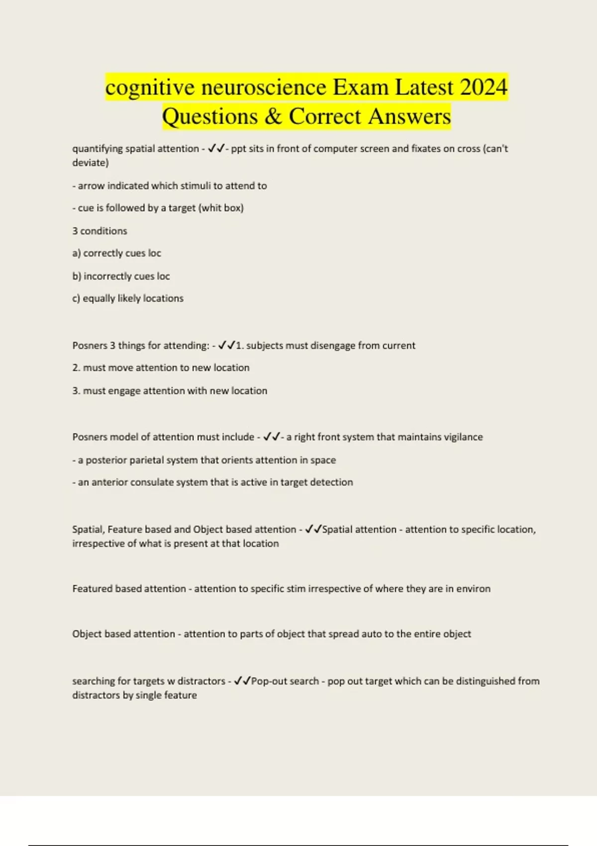 cognitive neuroscience Latest 2024 Questions & Correct Answers ...