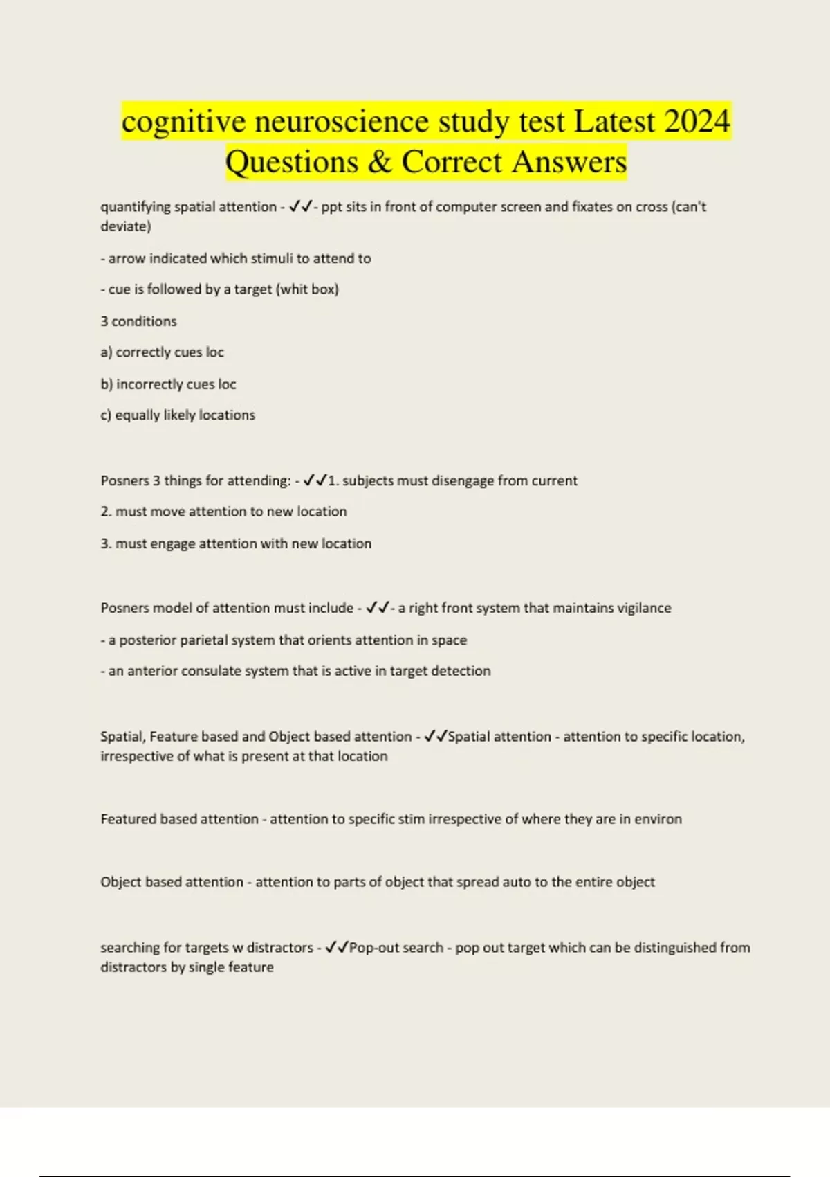 cognitive neuroscience study test Latest 2024 Questions & Correct ...