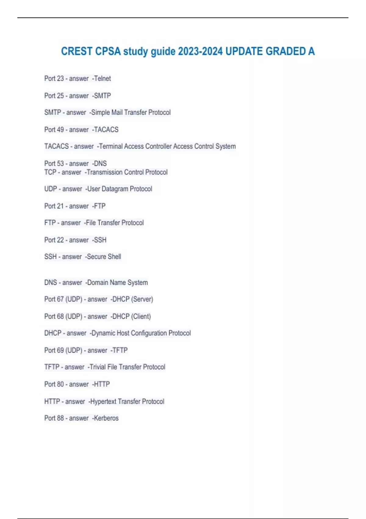 CREST CPSA study guide - CREST CPSA 2023-2024 - Stuvia US