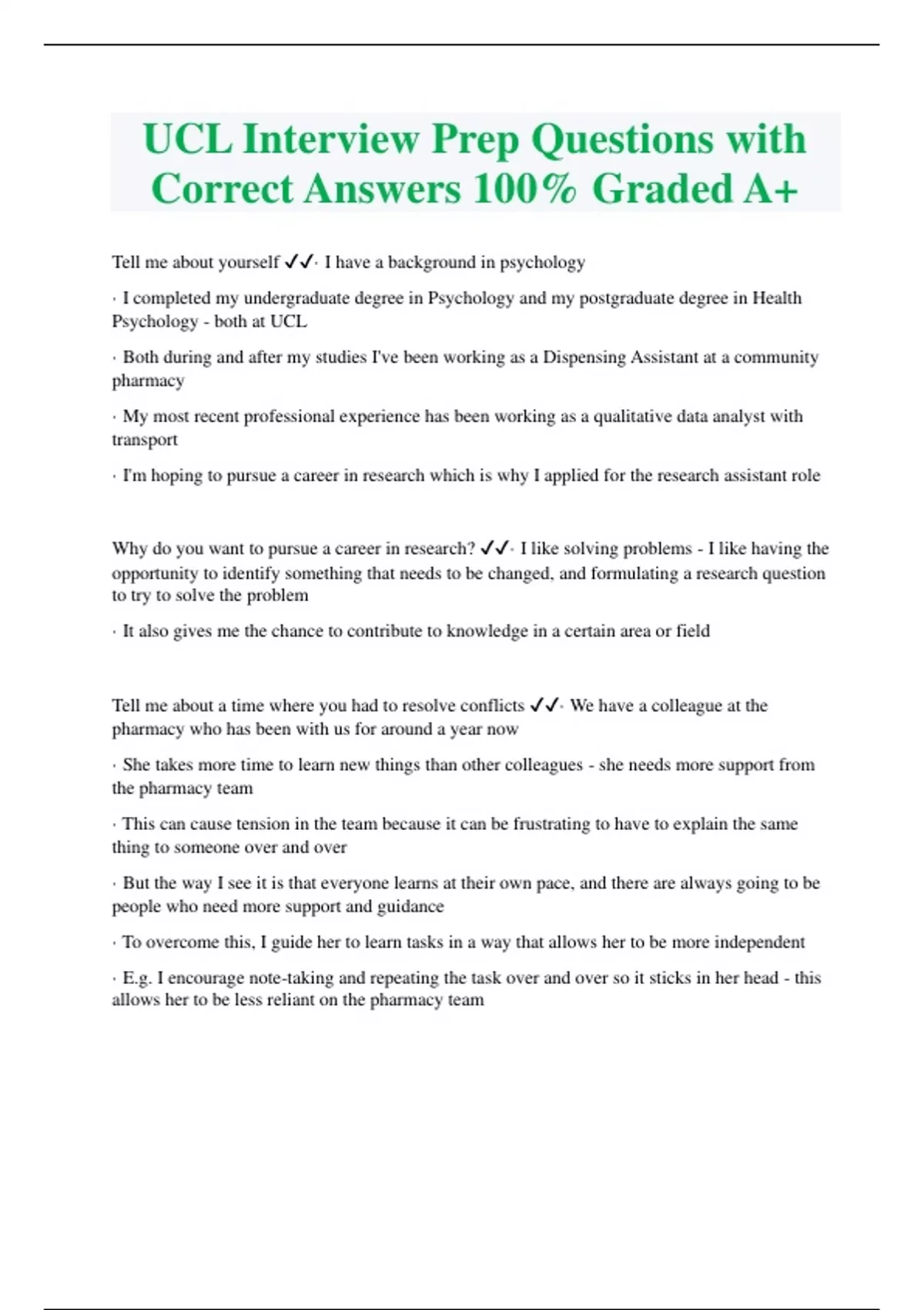 UCL Interview Prep Questions with Correct Answers 100% Graded A+ - UCL ...