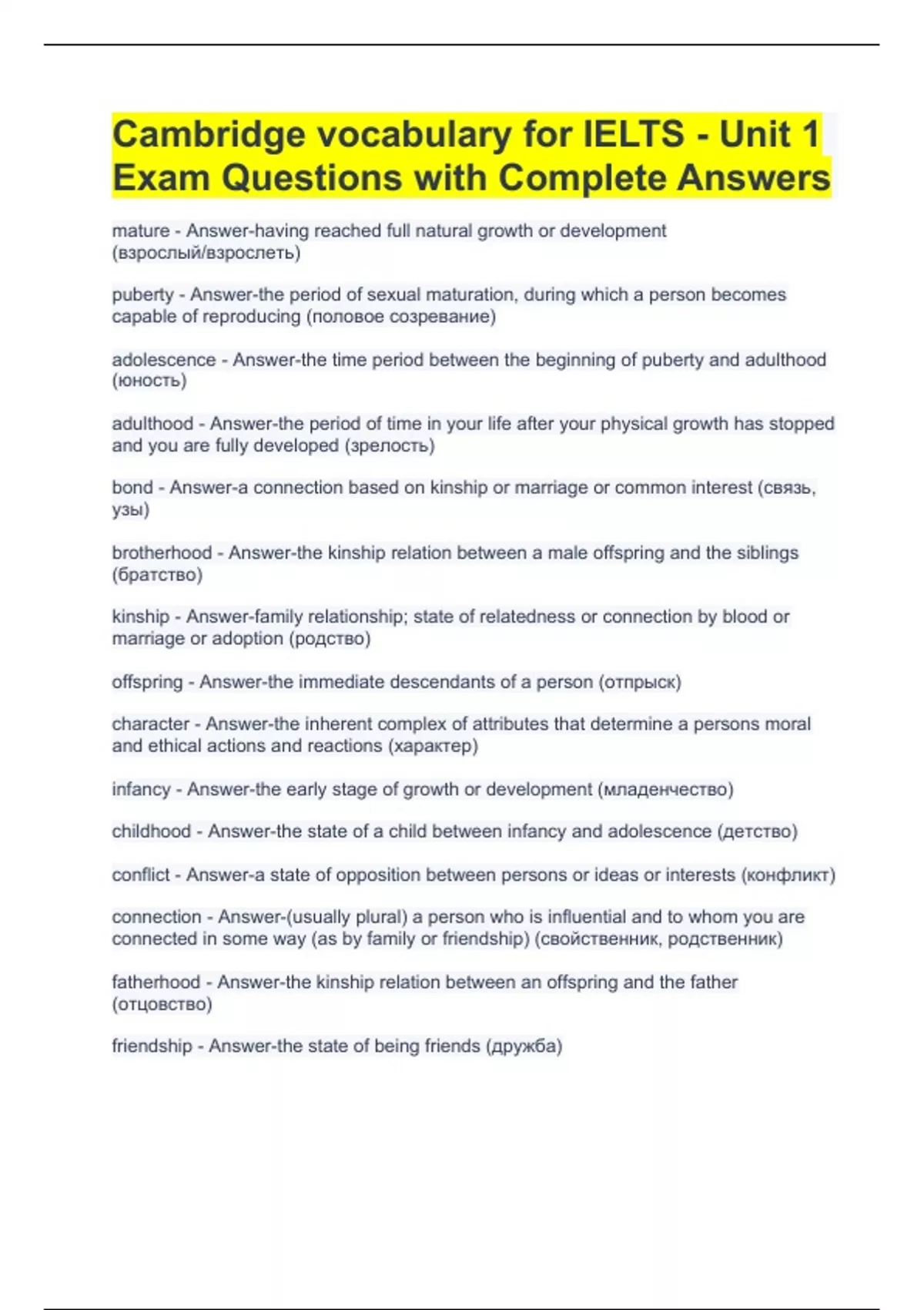 Cambridge vocabulary for IELTS - Unit 1 Exam Questions with Complete ...