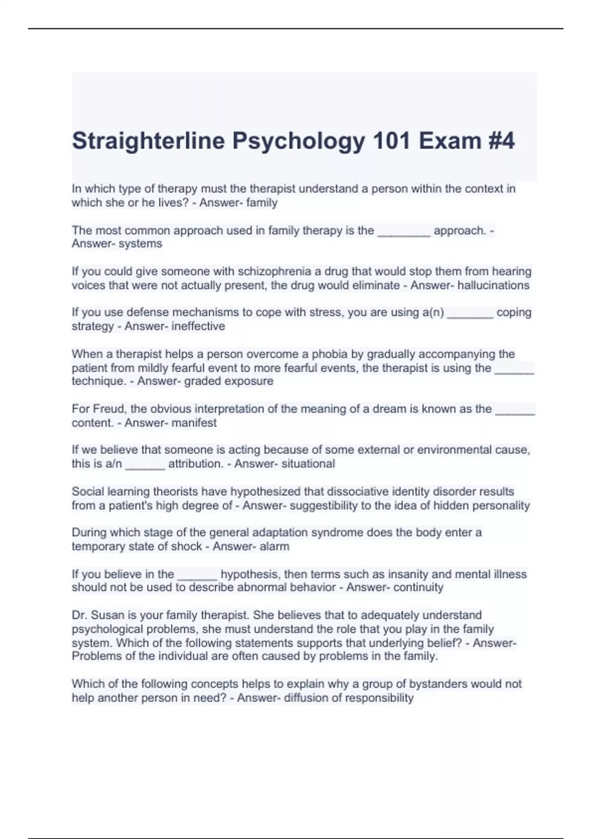 Straighterline Psychology 101 Exam #4 Questions and Answers ...
