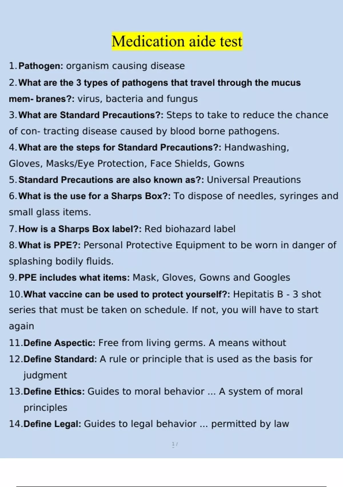 Medication Aide Test 2024 Questions And Answers 2024 2025 Verified Answers Med Aide