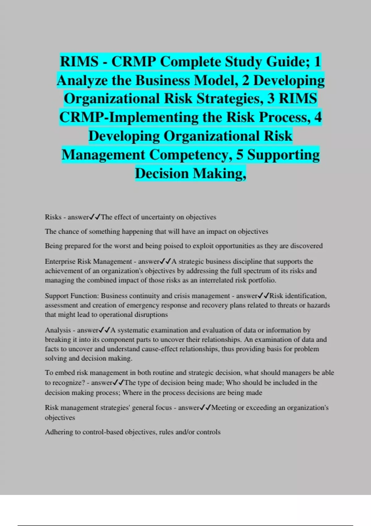 RIMS - CRMP Complete Study Guide; 1 Analyze the Business Model, 2 ...
