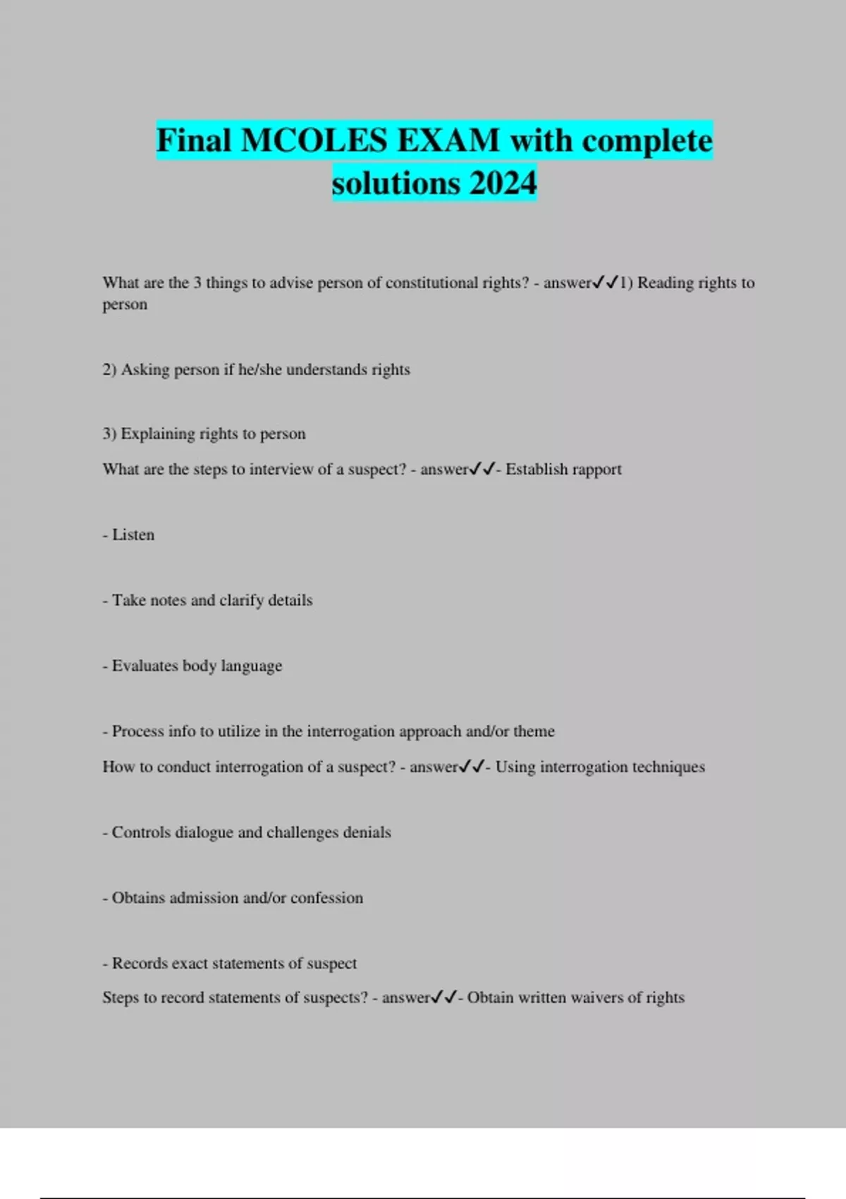 Final MCOLES EXAM with complete solutions 2024 - MCOLES - Stuvia US