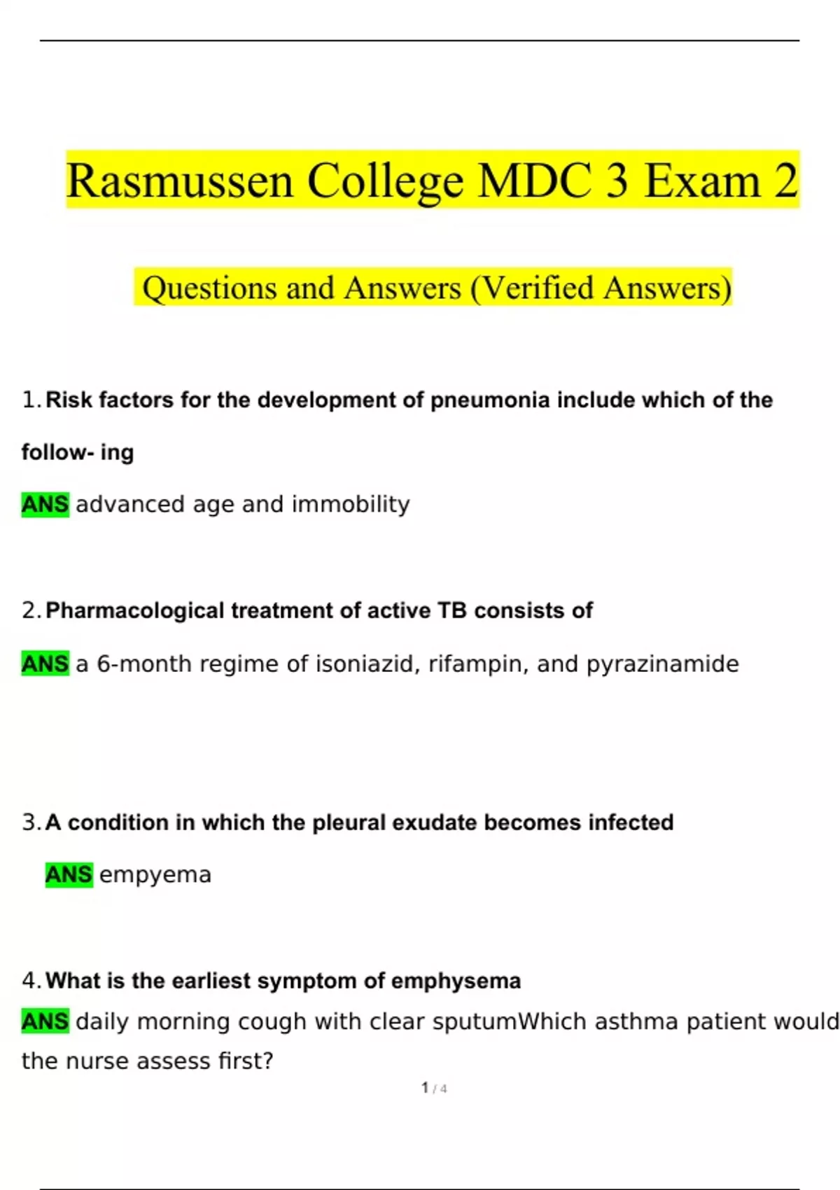 Rasmussen College MDC 3 EXAM 2 STUDY PACKAGE with Questions and Answers (2024 / 2025) (Verified ...