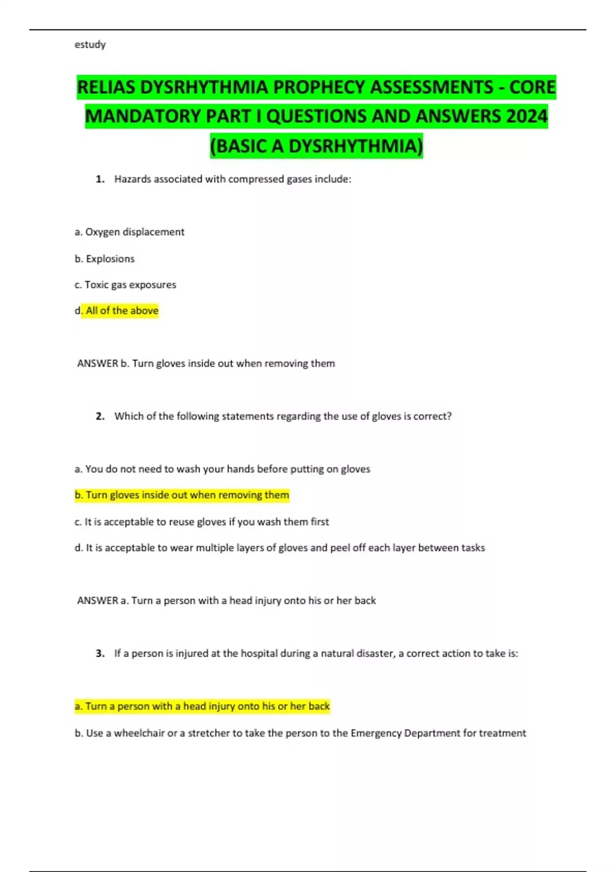RELIAS DYSRHYTHMIA PROPHECY ASSESSMENTS - CORE MANDATORY PART I ...