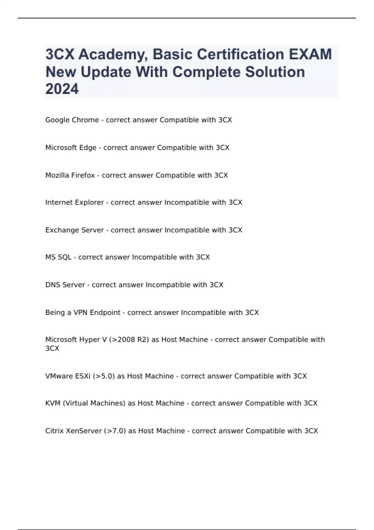 3CX Academy, Basic Certification EXAM New Update With Complete Solution ...