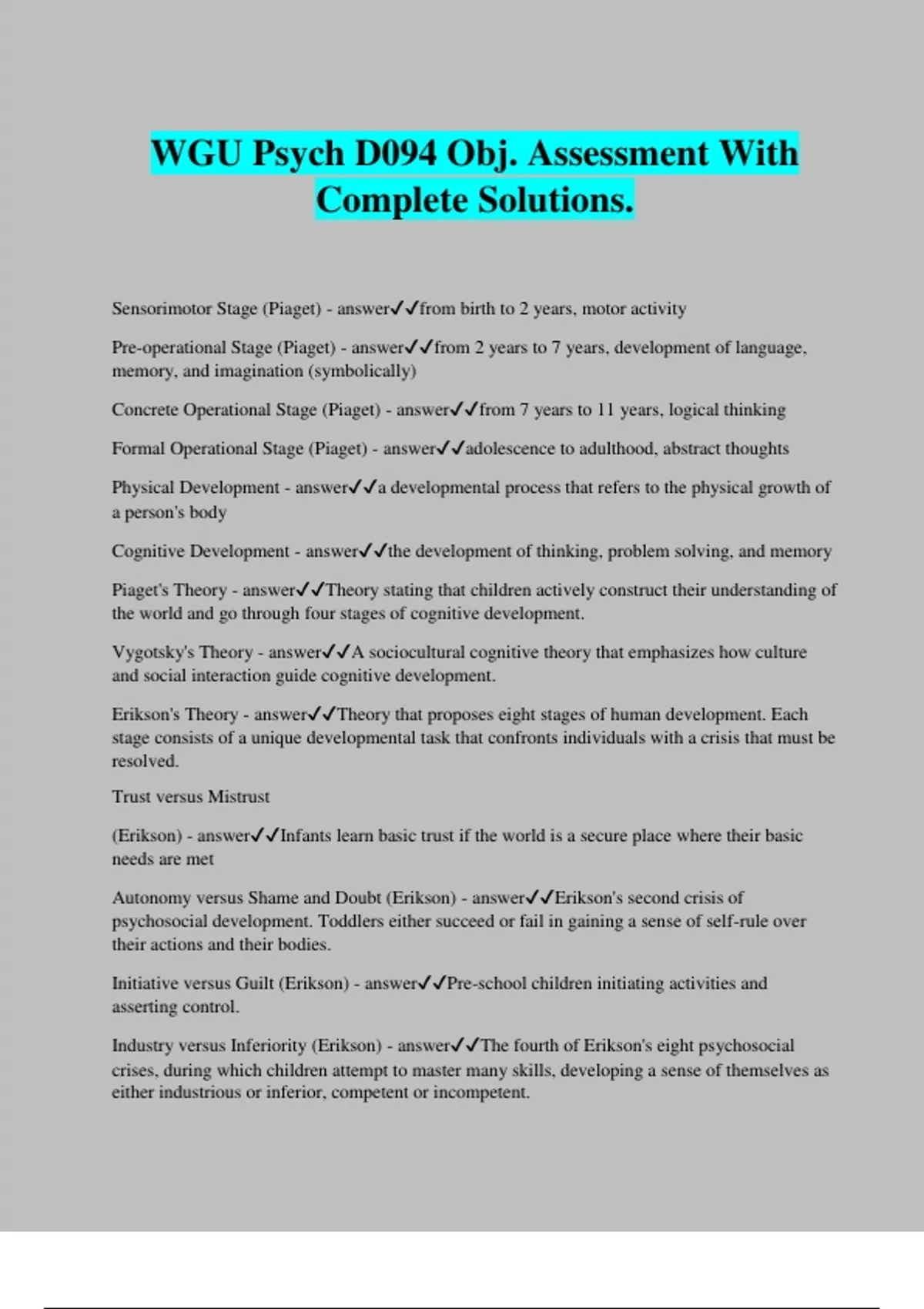 WGU Psych D094 Obj. Assessment With Complete Solutions - WGU D094 ...