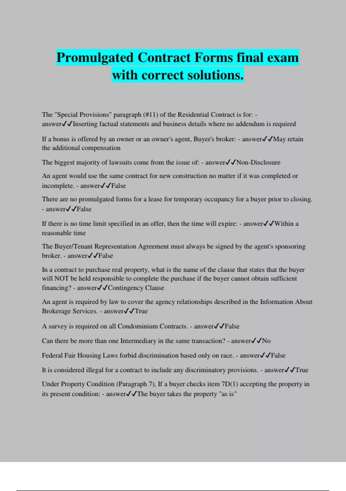 Promulgated Contract Forms exam bundle with complete solutions 100% ...