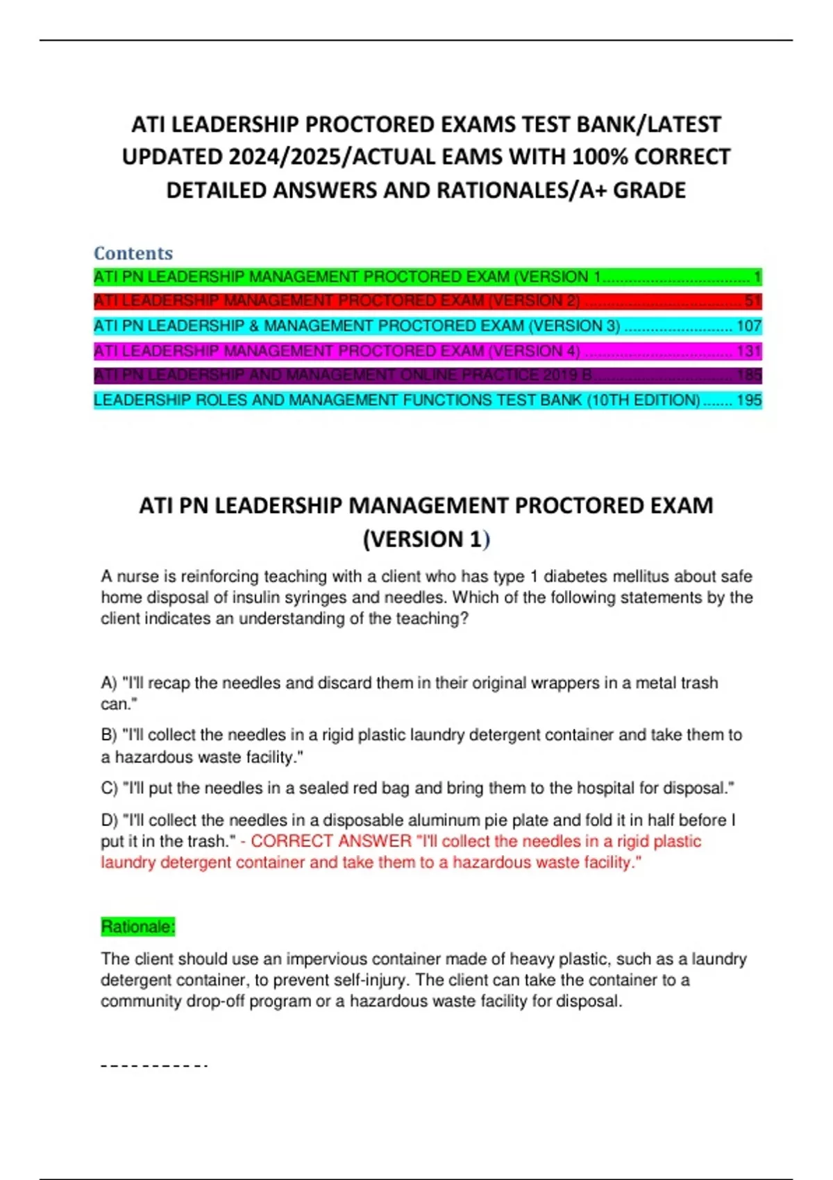 ATI LEADERSHIP PROCTORED EXAMS TEST BANK/LATEST UPDATED 2024/2025 ...