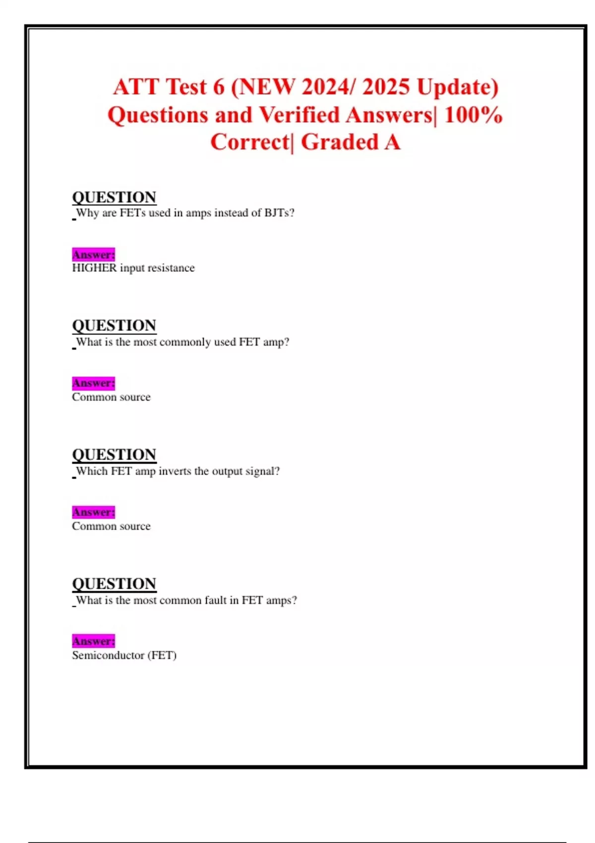 ATT Test 6 (NEW 2024/ 2025 Update) Questions and Verified Answers| 100% ...