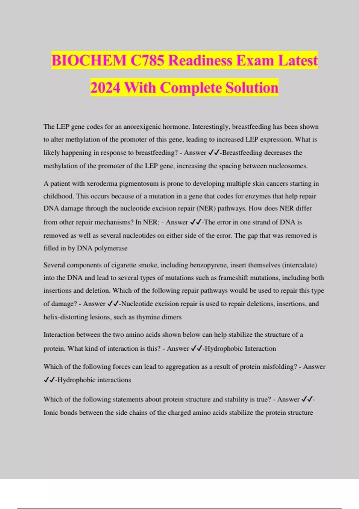 BIOCHEM C785 Readiness Exam Latest 2024 With Complete Solution ...