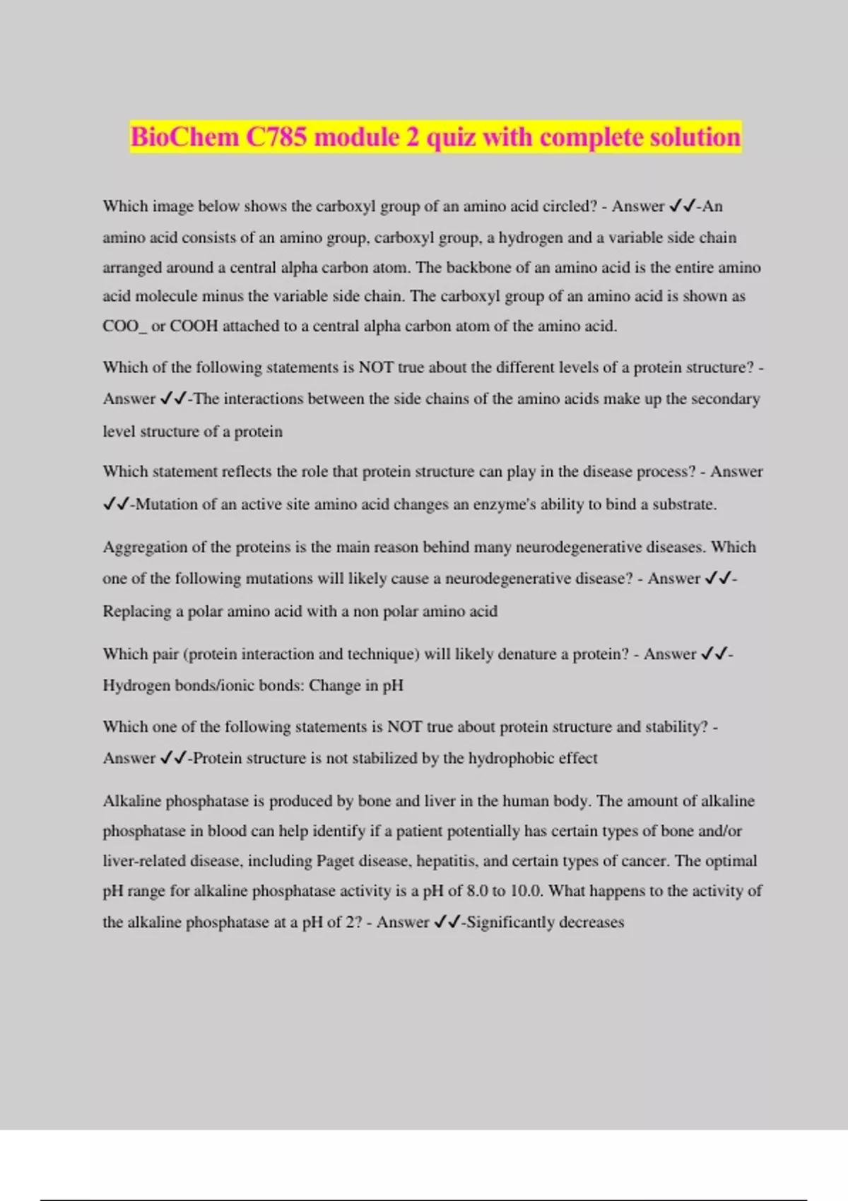 BioChem C785 module 2 quiz with complete solution - BioChem C785 - WGU ...