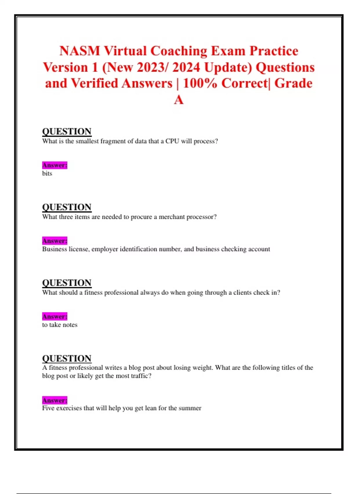 NASM Virtual Coaching Exam Practice Version 1 (New 2023/ 2024 Update ...