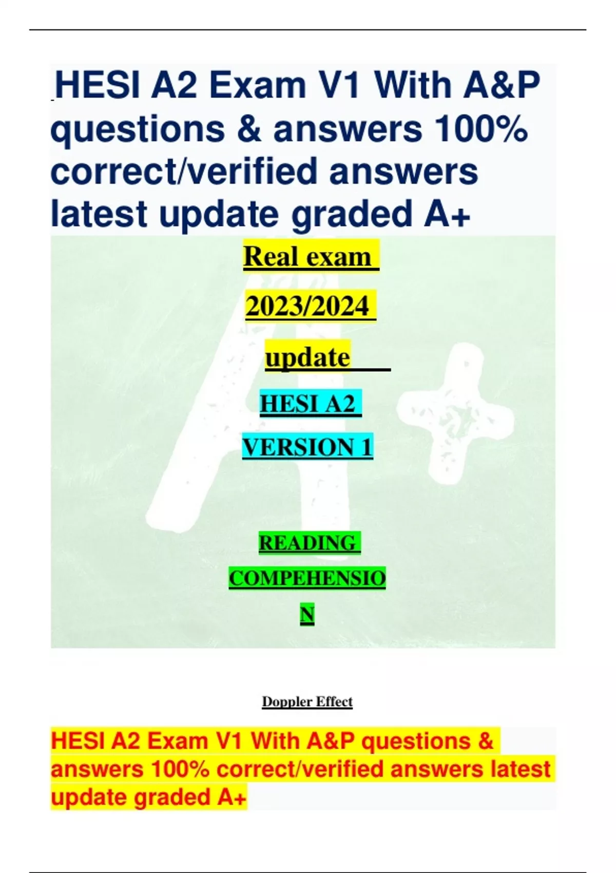 HESI A2 Exam V1 With A&P questions & answers 100% correct/verified ...