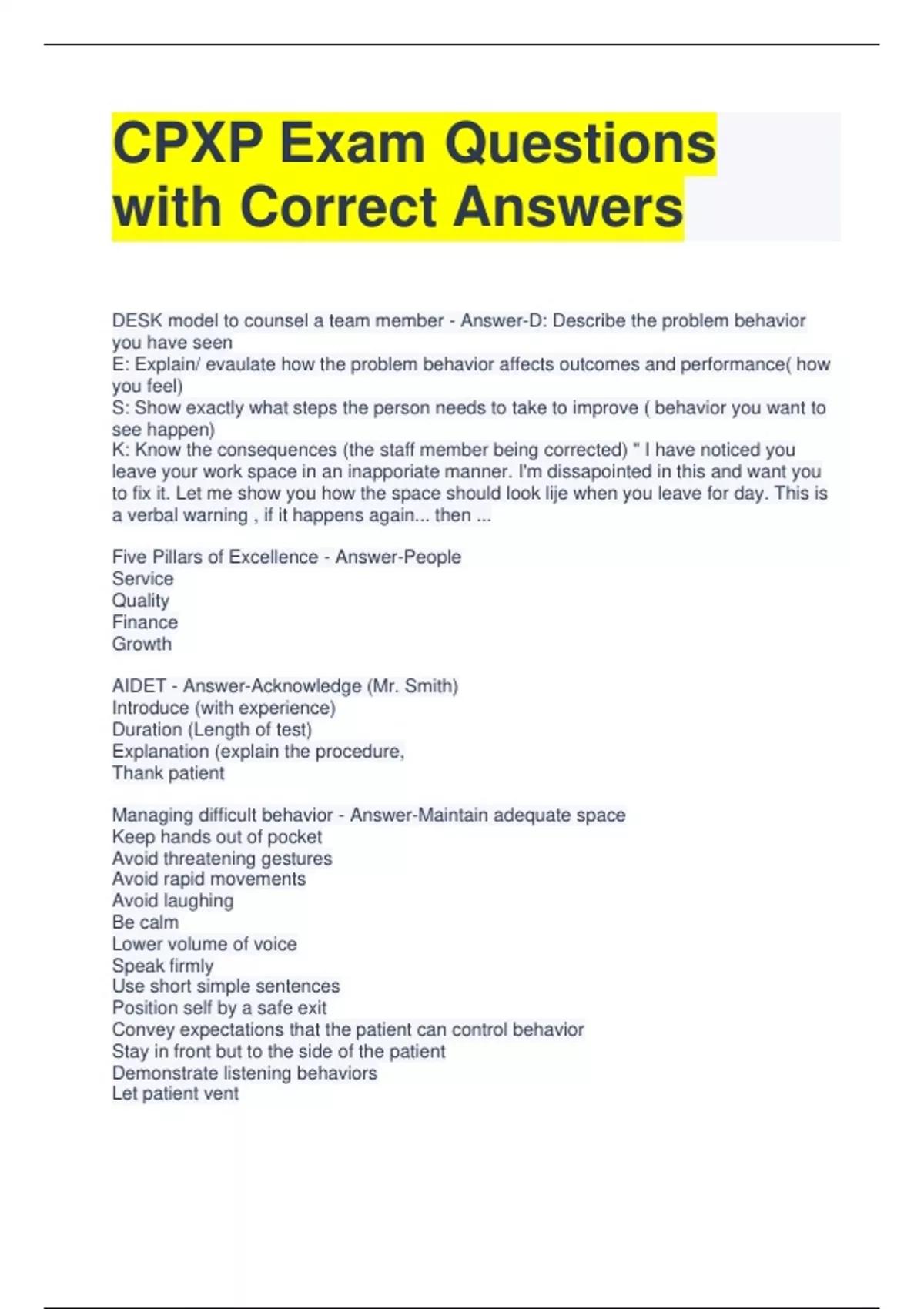 CPXP Exam Questions with Correct Answers - CPXP - Stuvia US