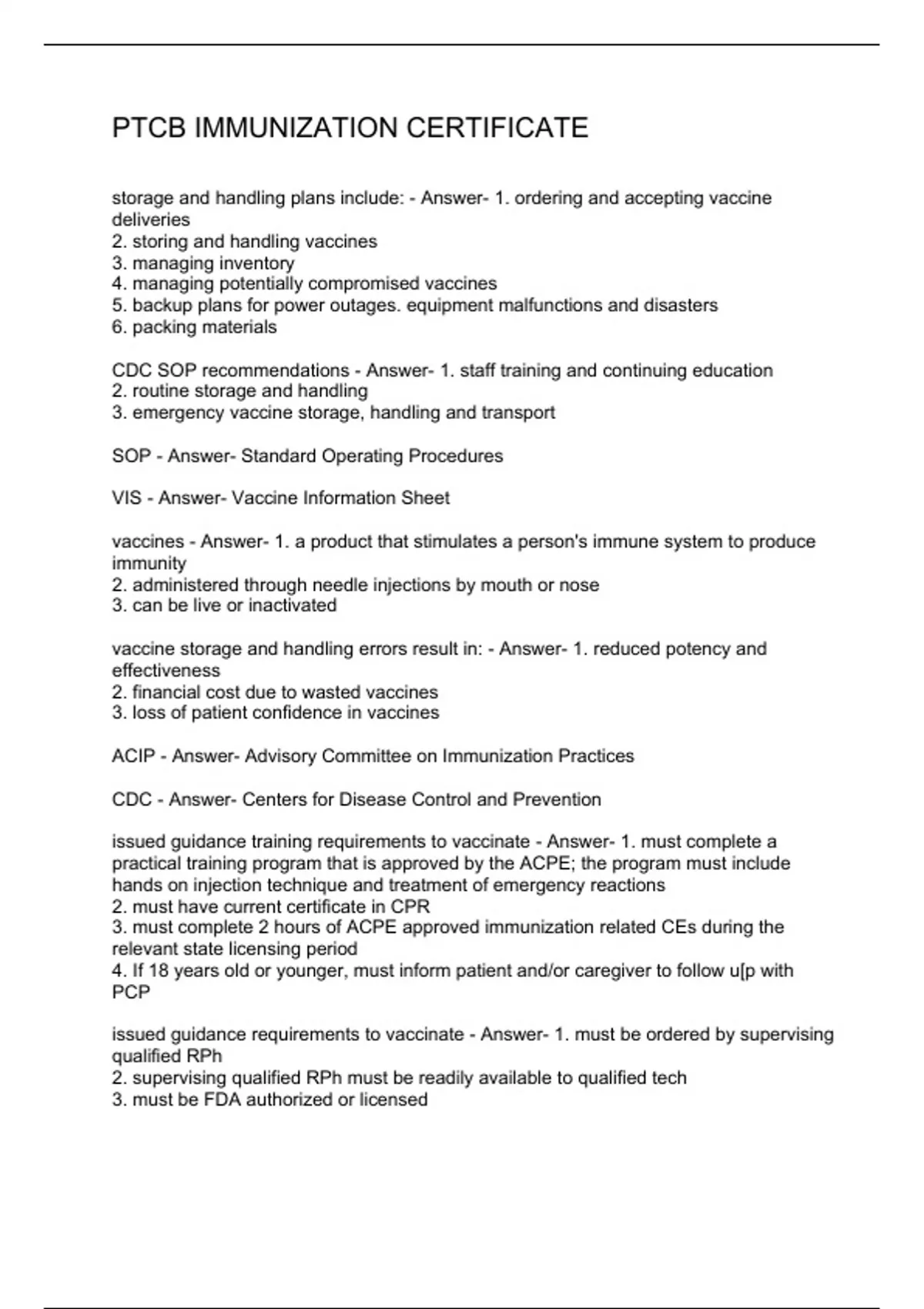 PTCB IMMUNIZATION CERTIFICATE - PTCB - Stuvia US