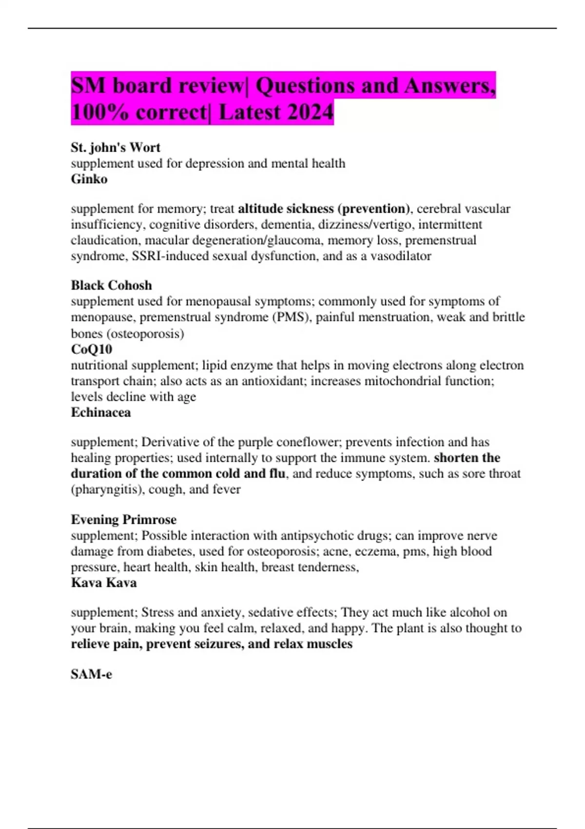 SM board review| Questions and Answers, 100% correct| Latest 2024 - SM ...