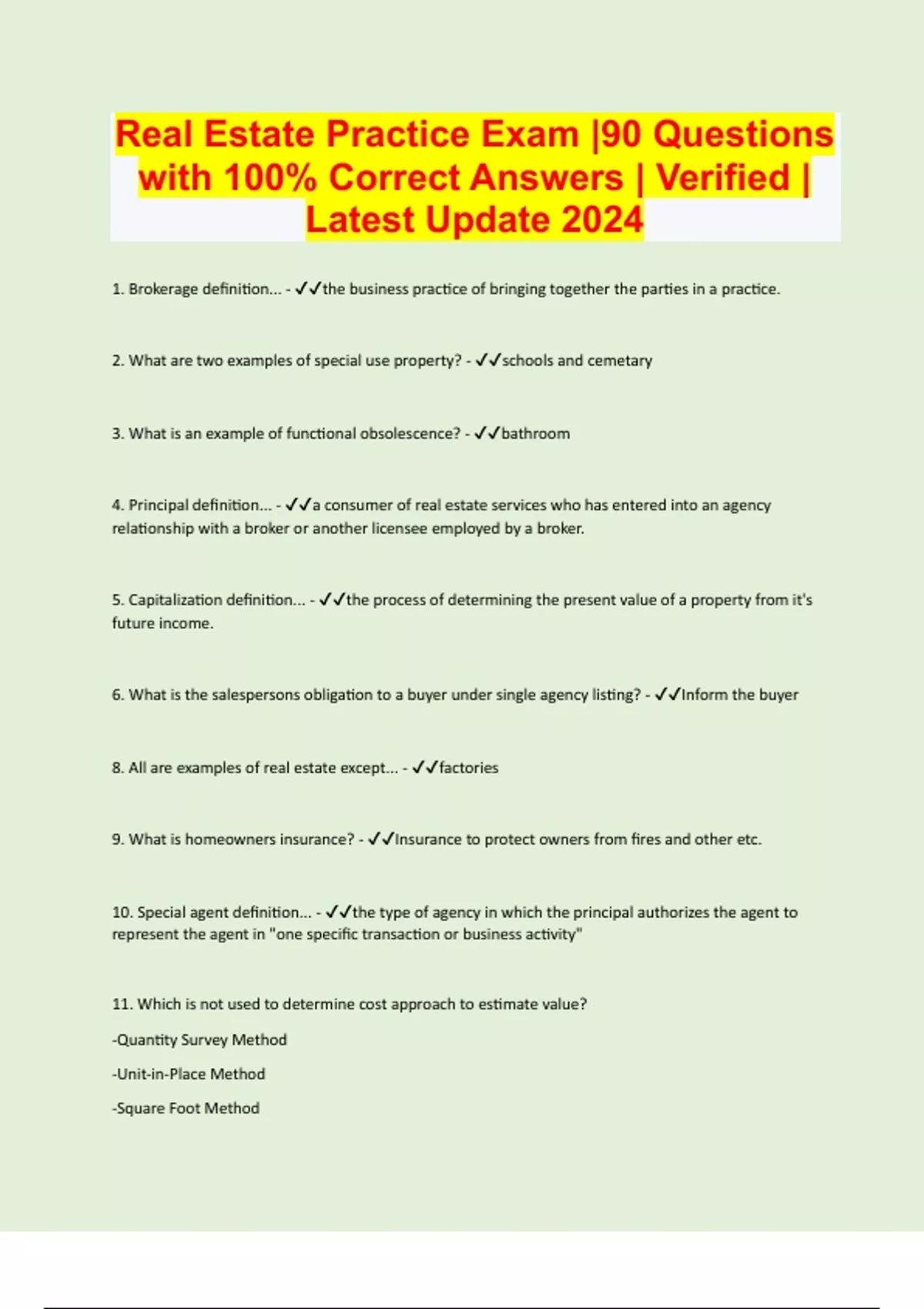 Real Estate Practice Exam |90 Questions with 100% Correct Answers ...