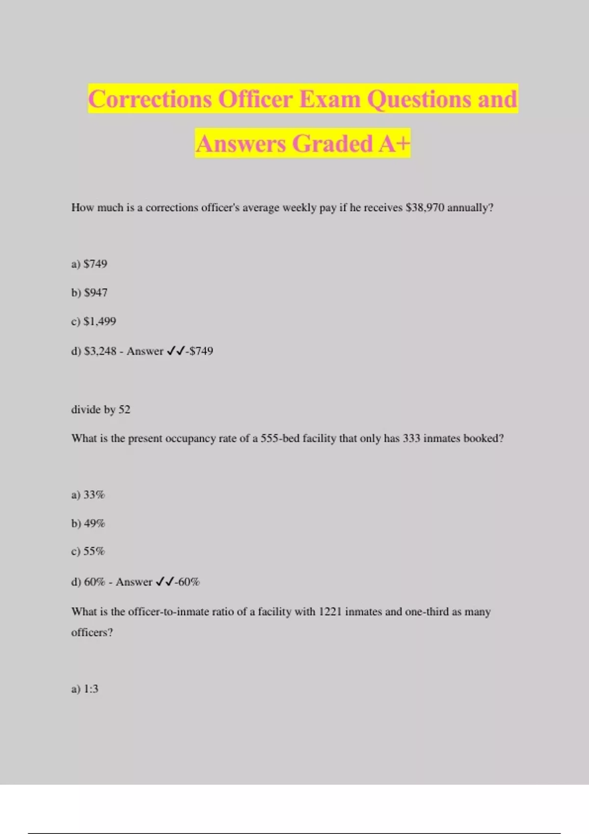 Correctional Officer Bundled Exams Questions and Answers| 100% Verified ...