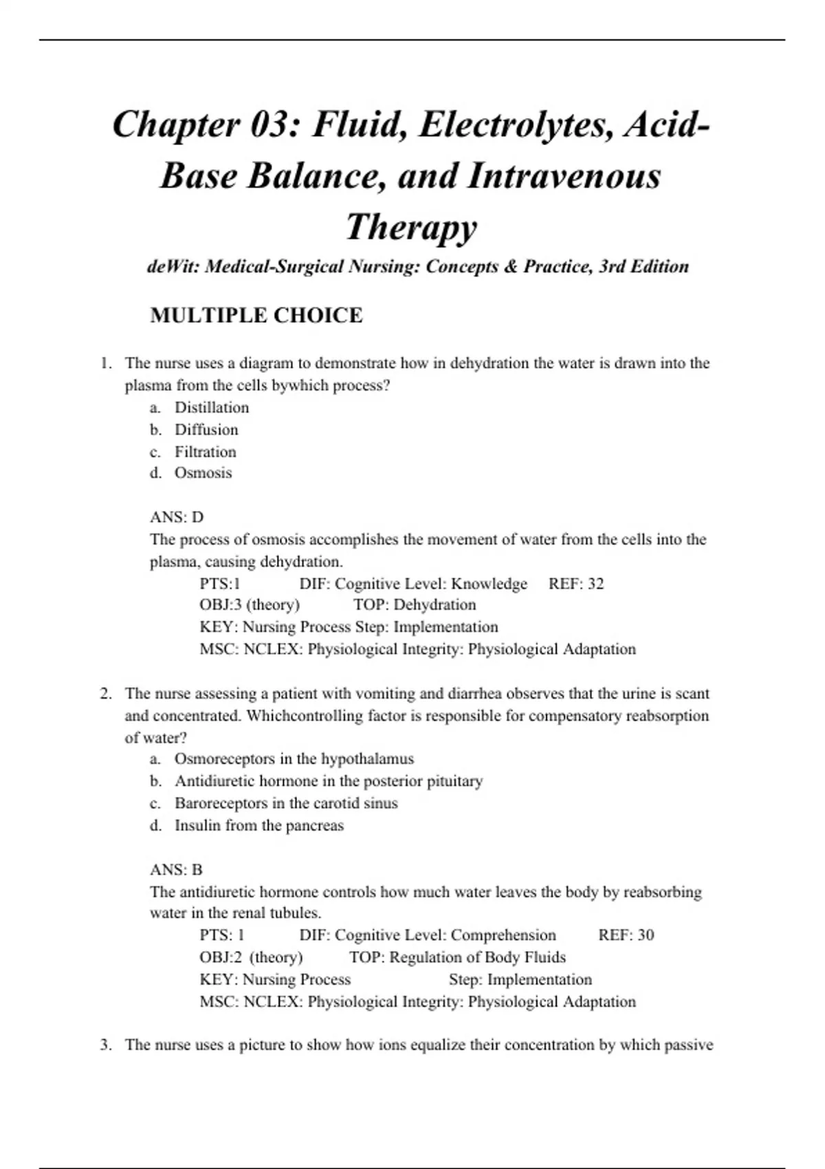 Chapter 03: Fluid, Electrolytes, Acid-Base Balance, and Intravenous ...