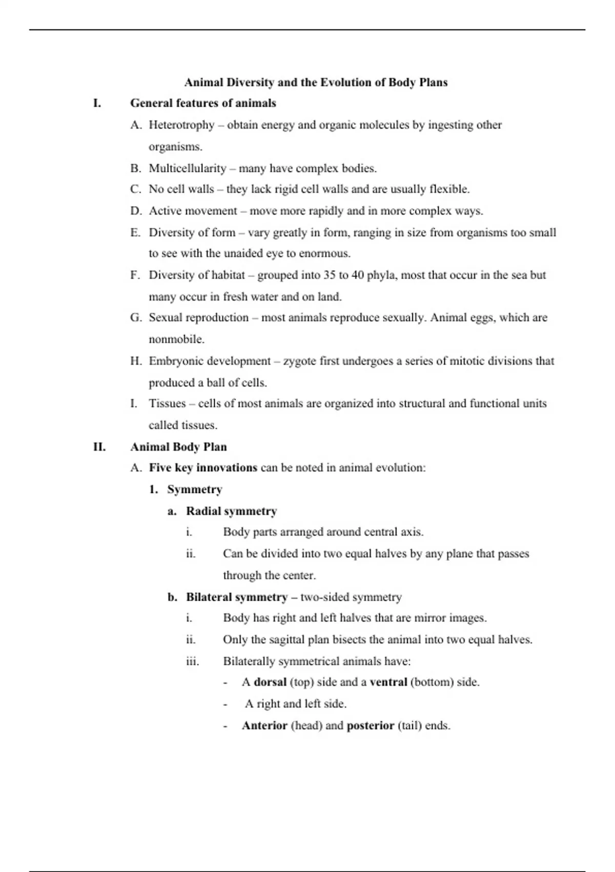 Animal Diversity and the Evolution of Body Plans - BIO2120 (BIO2120 ...