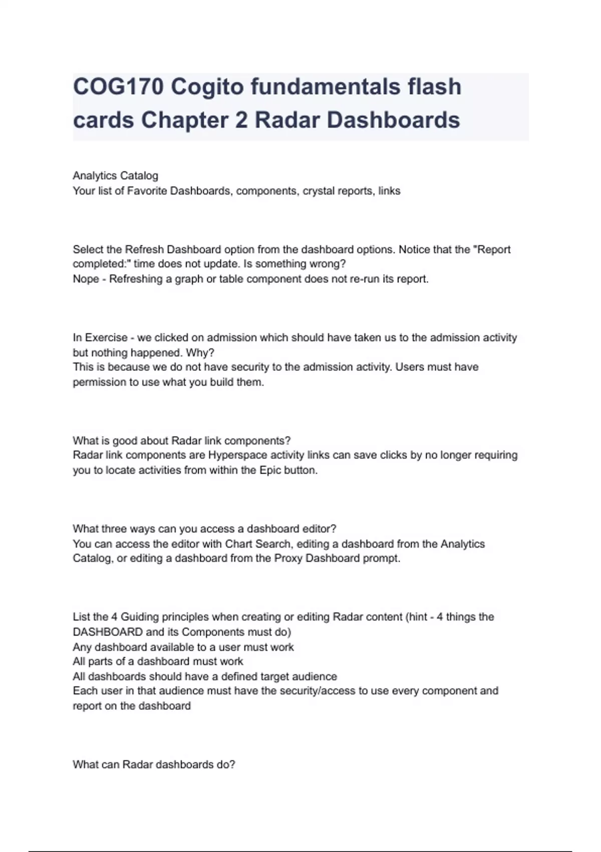 COG170 Cogito fundamentals flash cards Chapter 2 Radar Dashboards 2024/ ...