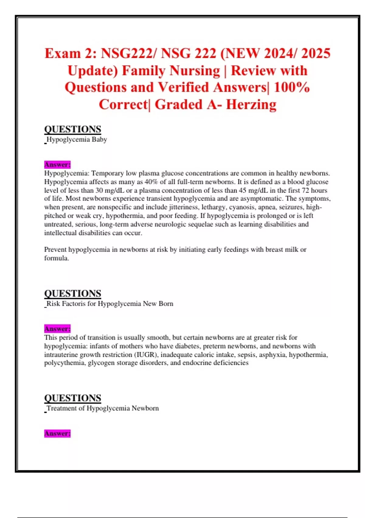 Exam 2: NSG222/ NSG 222 (NEW 2024/ 2025 Update) Family Nursing | Review with Questions and ...