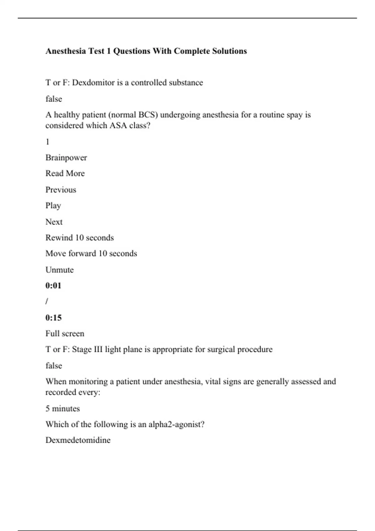 Anesthesia Test 1 Questions With Complete Solutions - Anesthesia ...