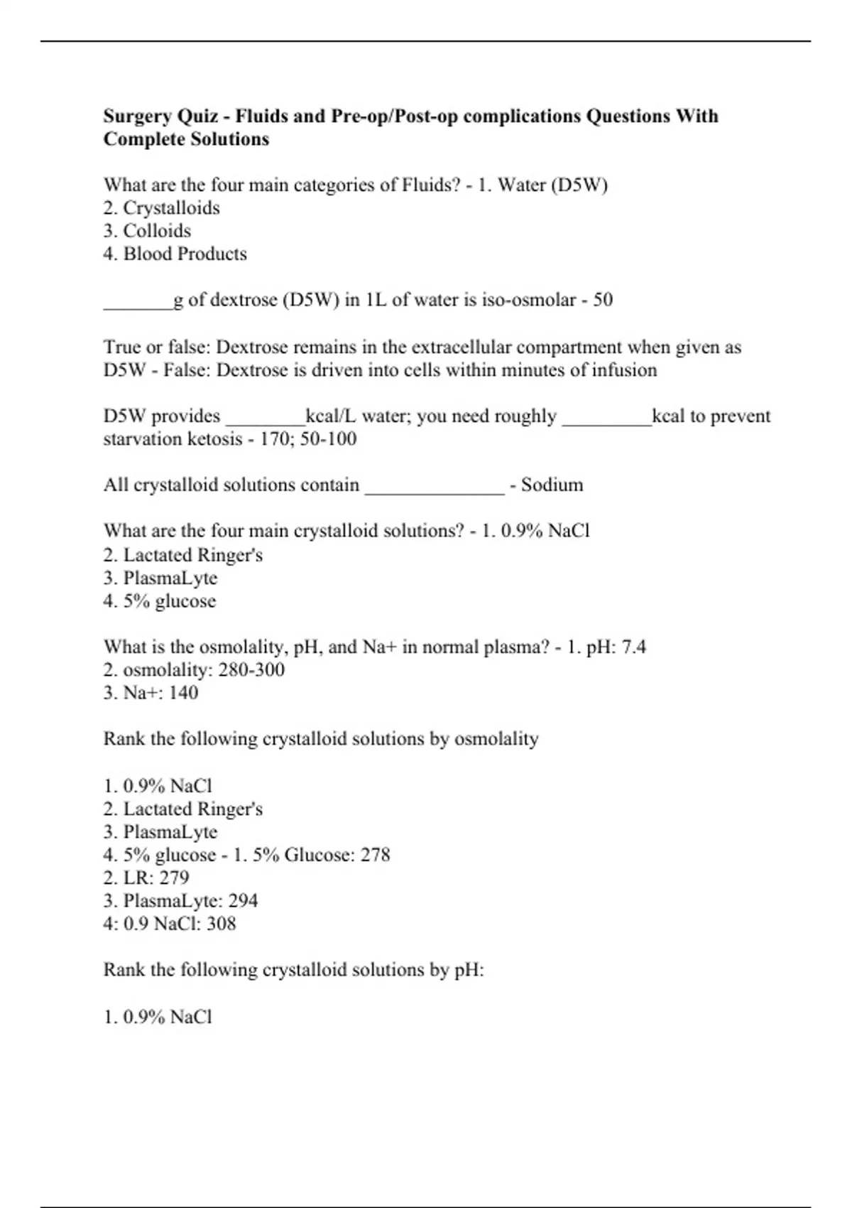 Surgery Quiz - Fluids and Pre-op/Post-op complications Questions With ...