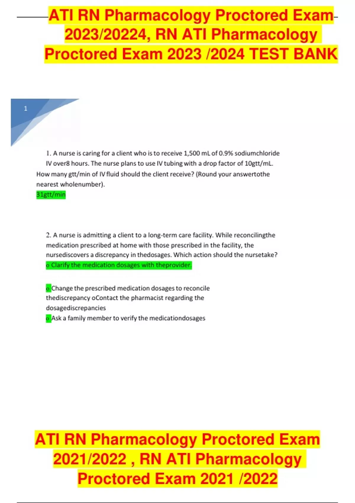 ATI RN Pharmacology Proctored Exam 2023/20224, RN ATI Pharmacology ...