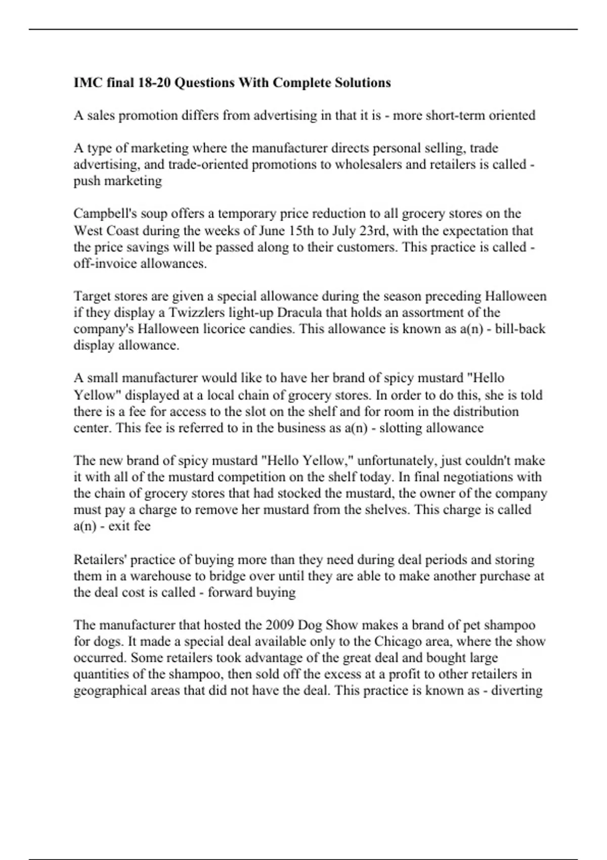 IMC final 18-20 Questions With Complete Solutions - IMC - Stuvia US