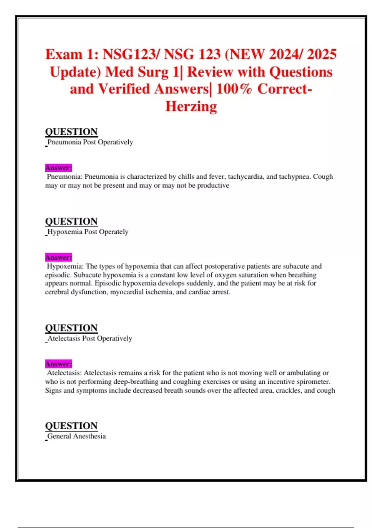 Exam 1: NSG123/ NSG 123 (NEW 2024/ 2025 Update) Med Surg 1| Review with ...