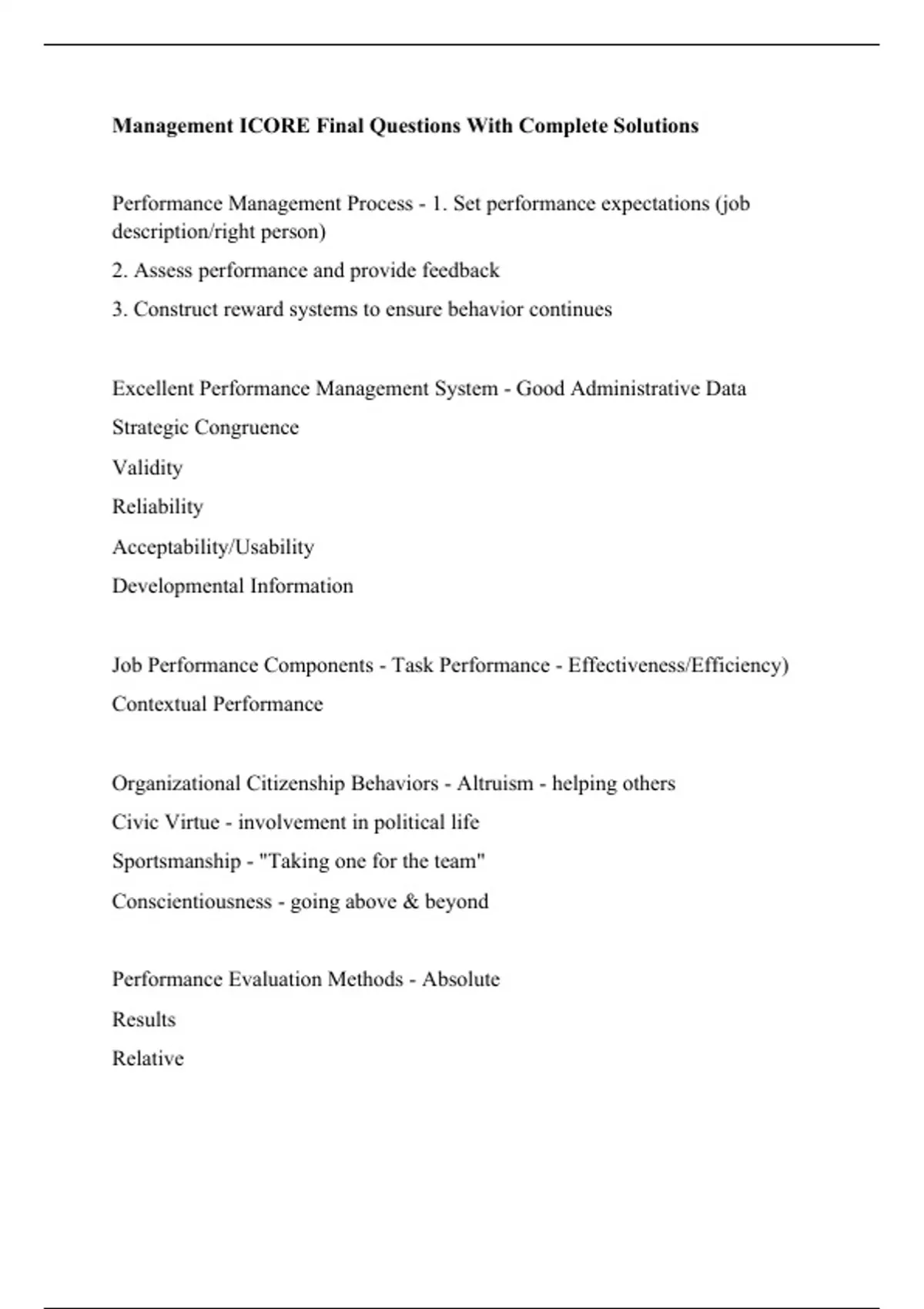 Management ICORE Final Questions With Complete Solutions - Management ...