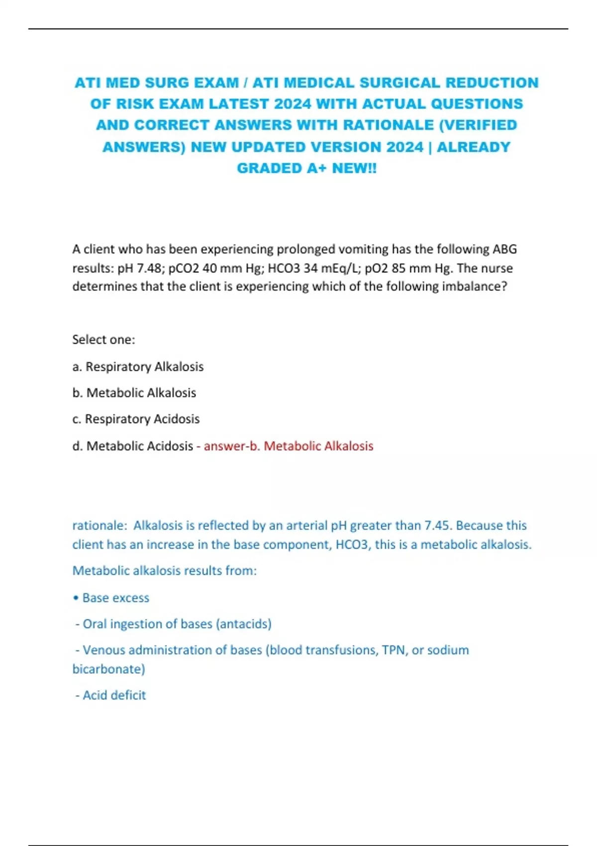 ATI MED SURG EXAM / ATI MEDICAL SURGICAL REDUCTION OF RISK EXAM LATEST ...