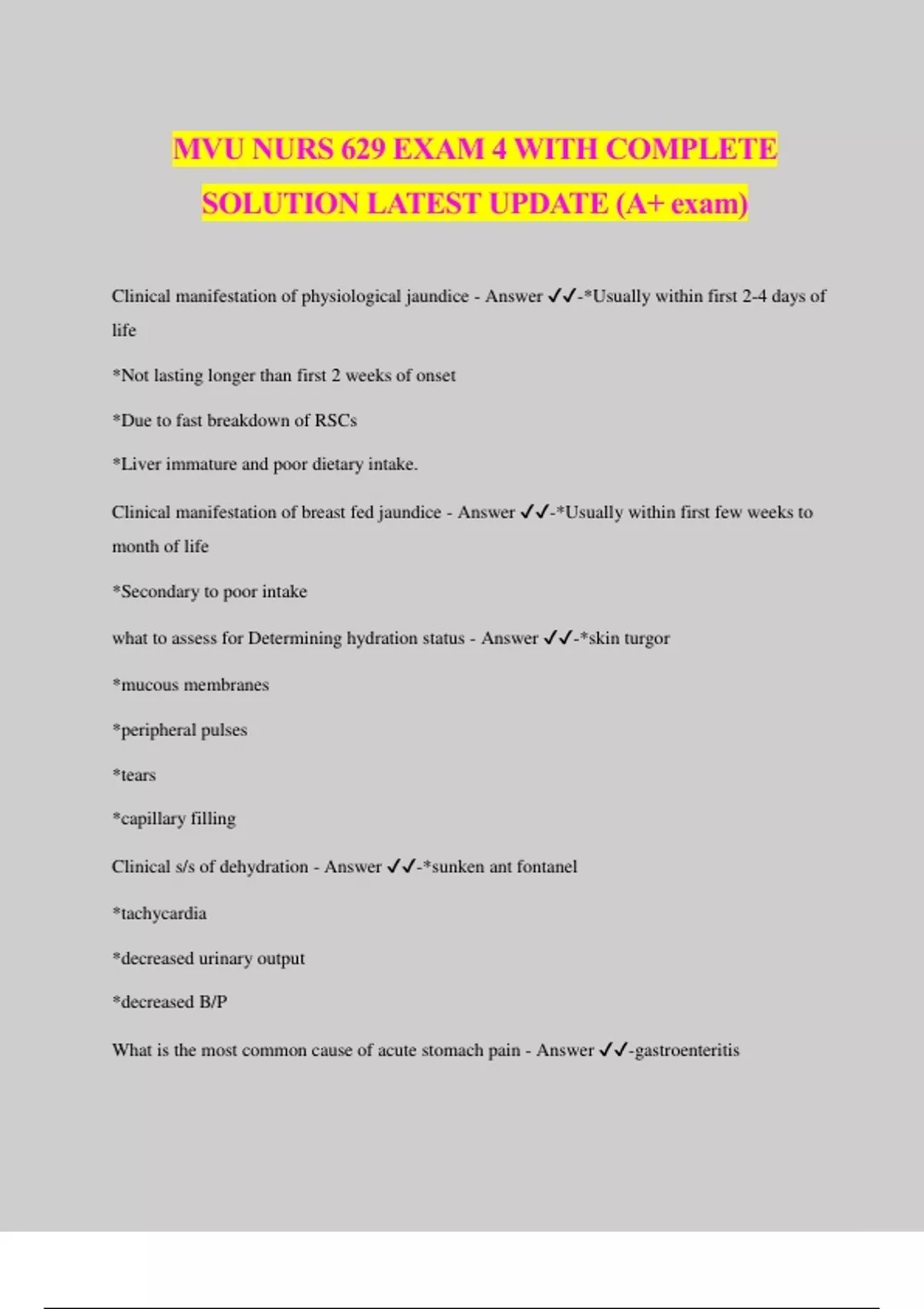 MVU NURS 629 EXAM 4 WITH COMPLETE SOLUTION LATEST UPDATE (A+ exam ...