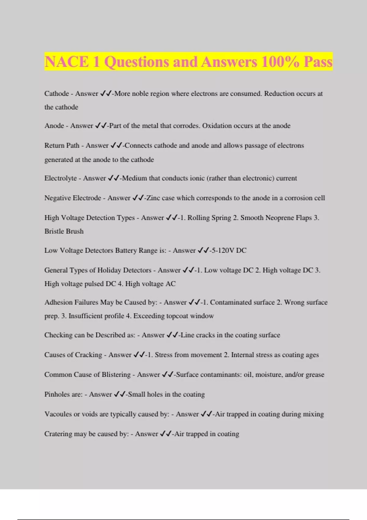 NACE 1 Questions and Answers 100% Pass - CIP Level 1 - Stuvia US