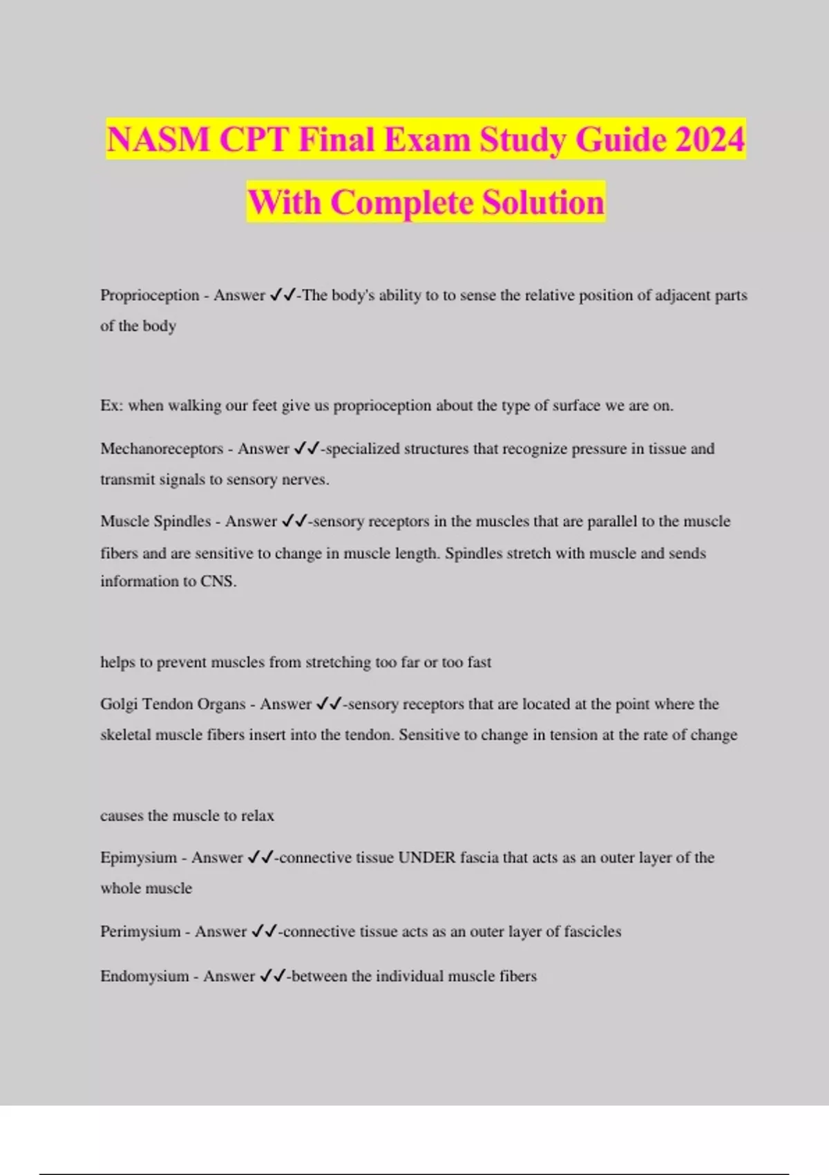 NASM CPT Final Exam Study Guide 2024 With Complete Solution - NASM - Stuvia US