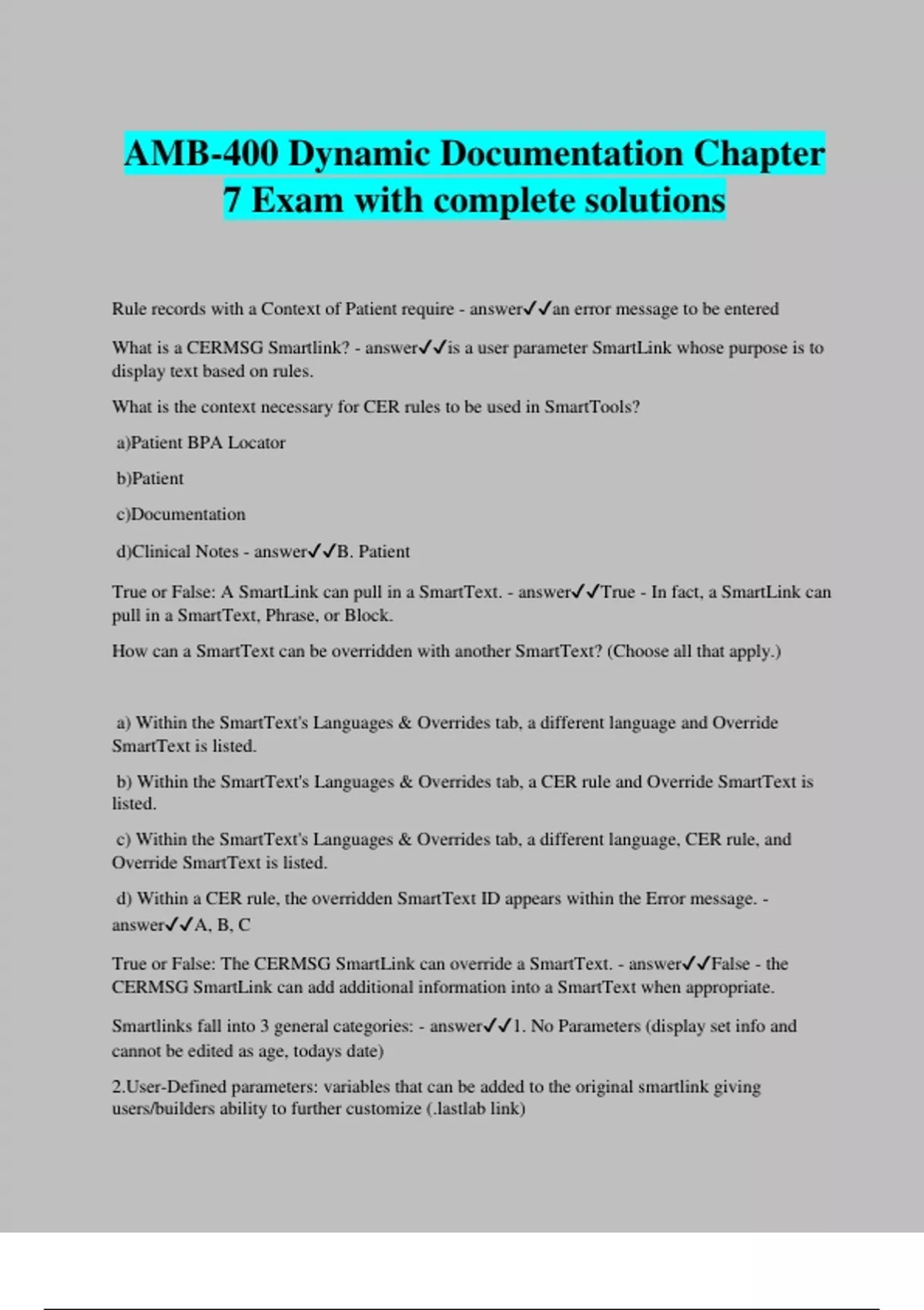 AMB-400 Dynamic Documentation Chapter 7 Exam with complete solutions ...