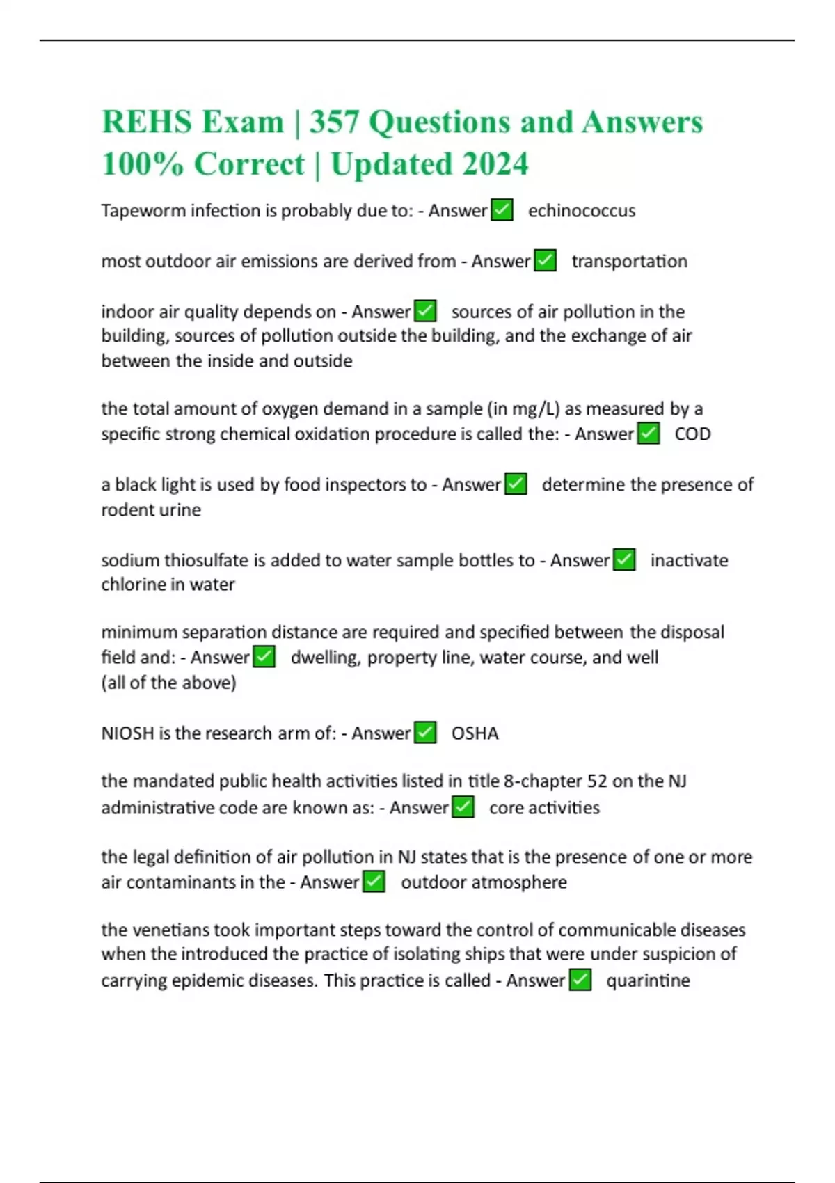 REHS Exam | 357 Questions and Answers 100% Correct | Updated 2024 ...