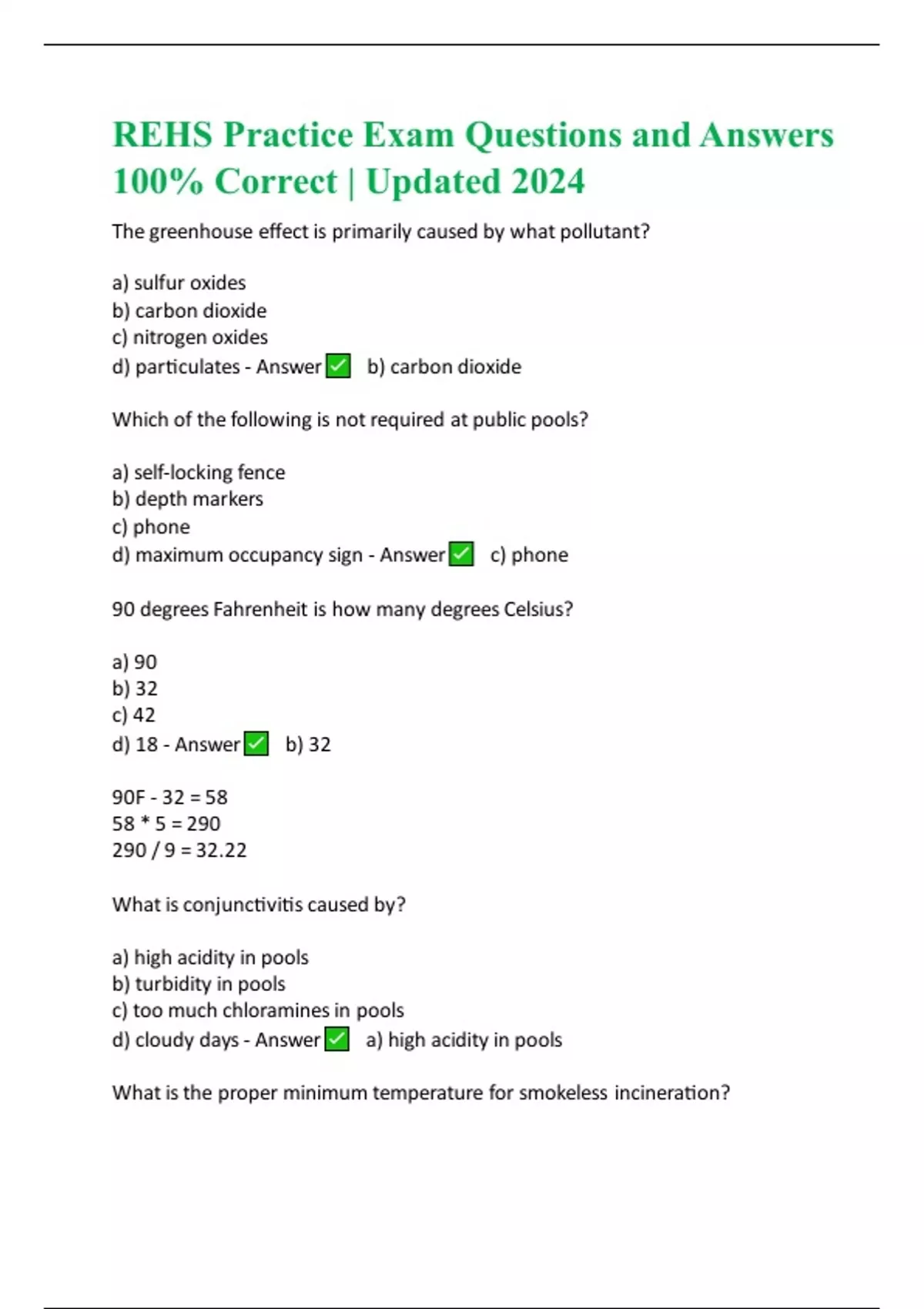 REHS Practice Exam Questions and Answers 100% Correct | Updated 2024 ...