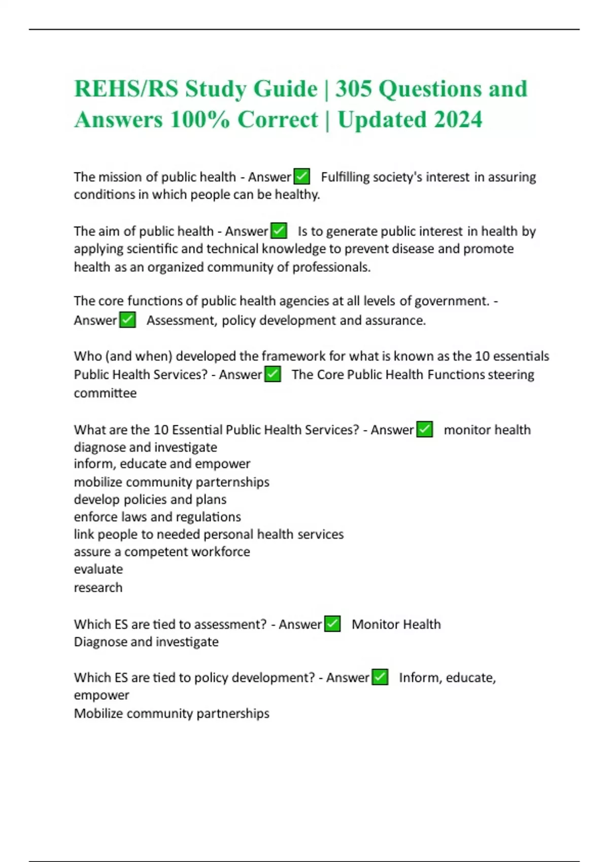 REHS/RS Study Guide | 305 Questions and Answers 100% Correct | Updated ...