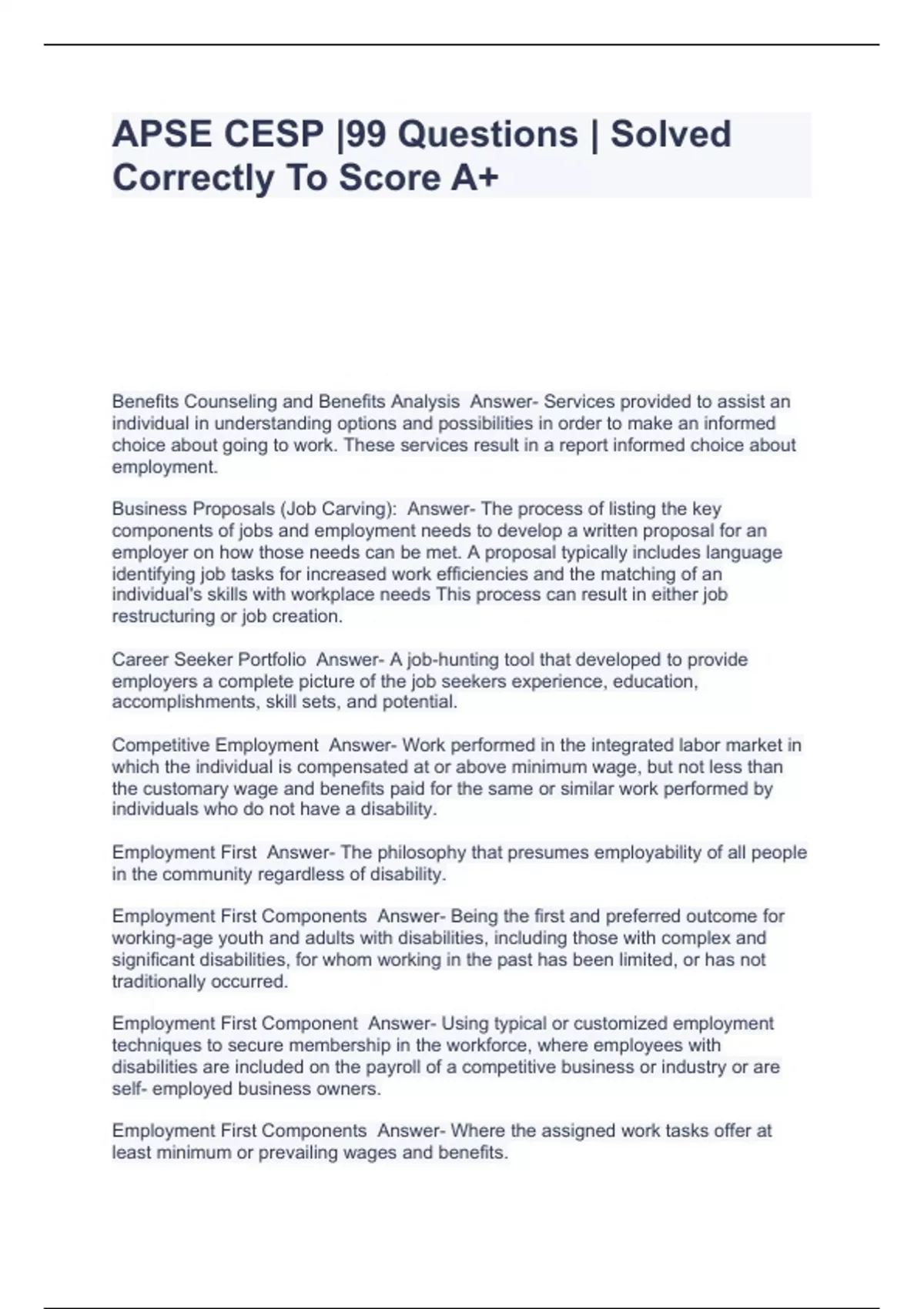 APSE CESP |99 Questions | Solved Correctly To Score A+ - CESP - Stuvia US