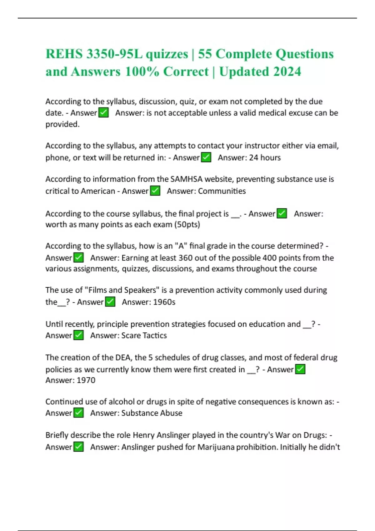 REHS 3350-95L quizzes | 55 Complete Questions and Answers 100% Correct ...