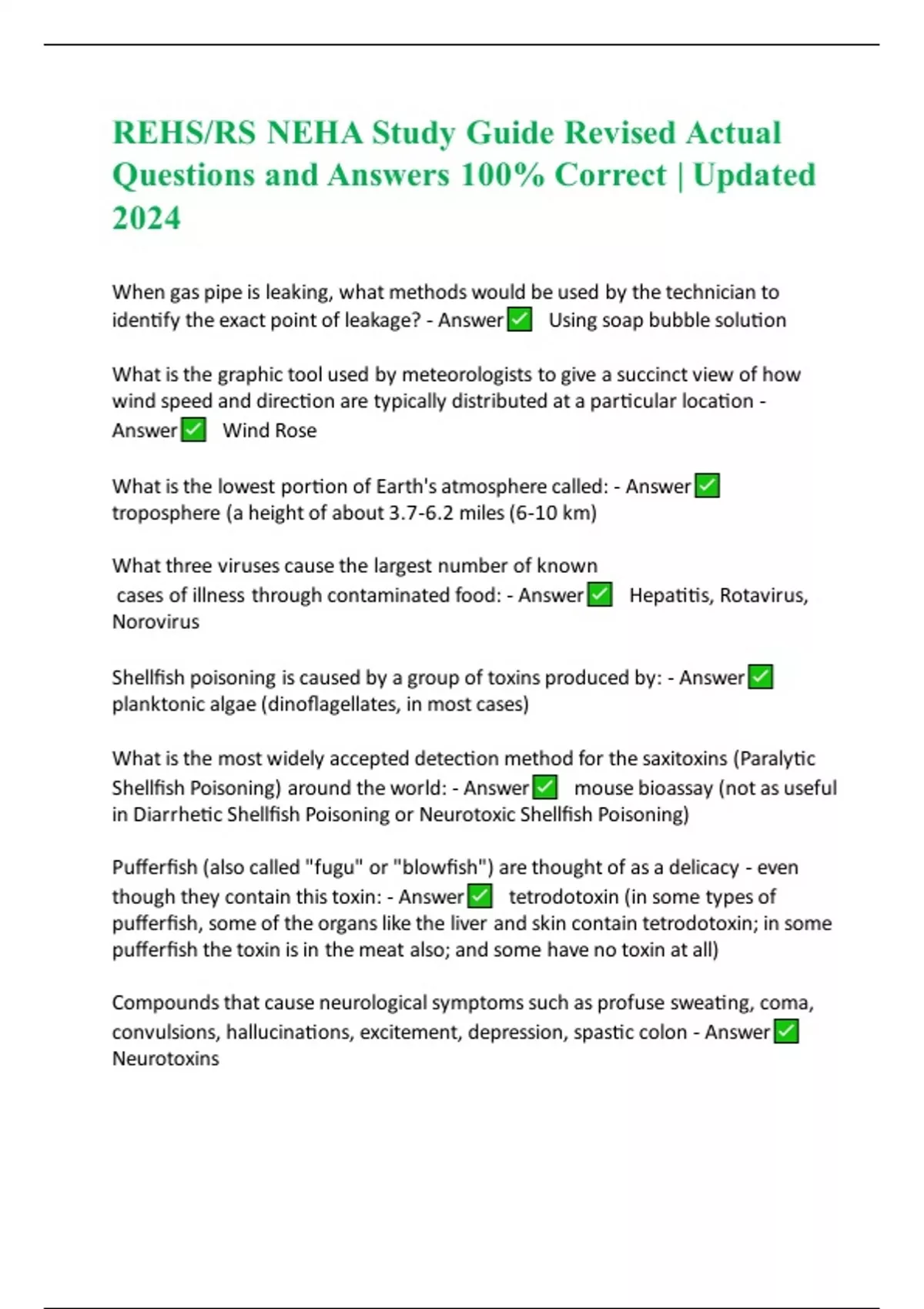 REHS/RS NEHA Study Guide Revised Actual Questions and Answers 100% ...