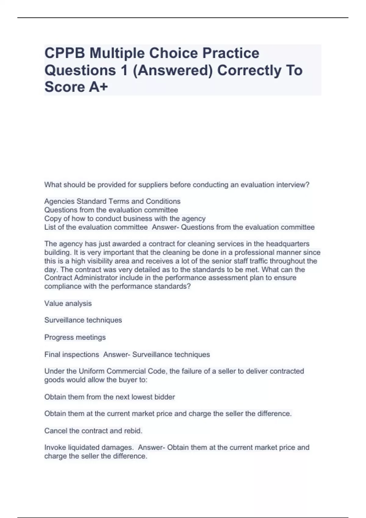 CPPB Multiple Choice Practice Questions 1 (Answered) Correctly To Score ...