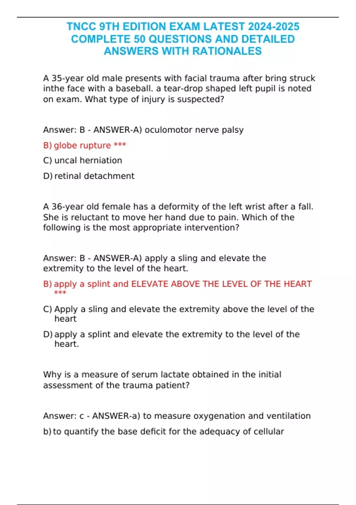 TNCC 9TH EDITION EXAM LATEST COMPLETE 50 QUESTIONS AND DETAILED ANSWERS ...