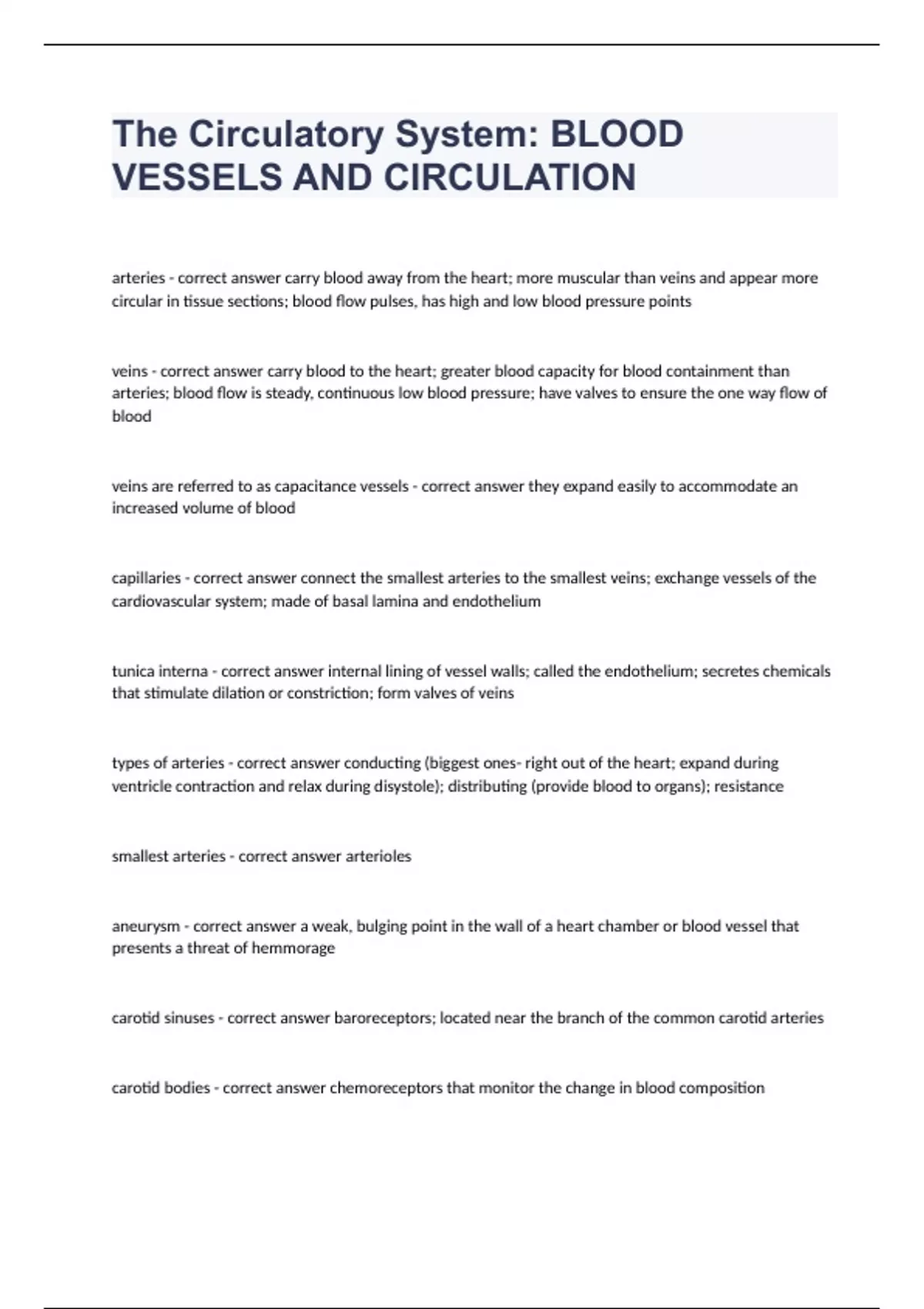 The Circulatory System BLOOD VESSELS AND CIRCULATION questions and ...