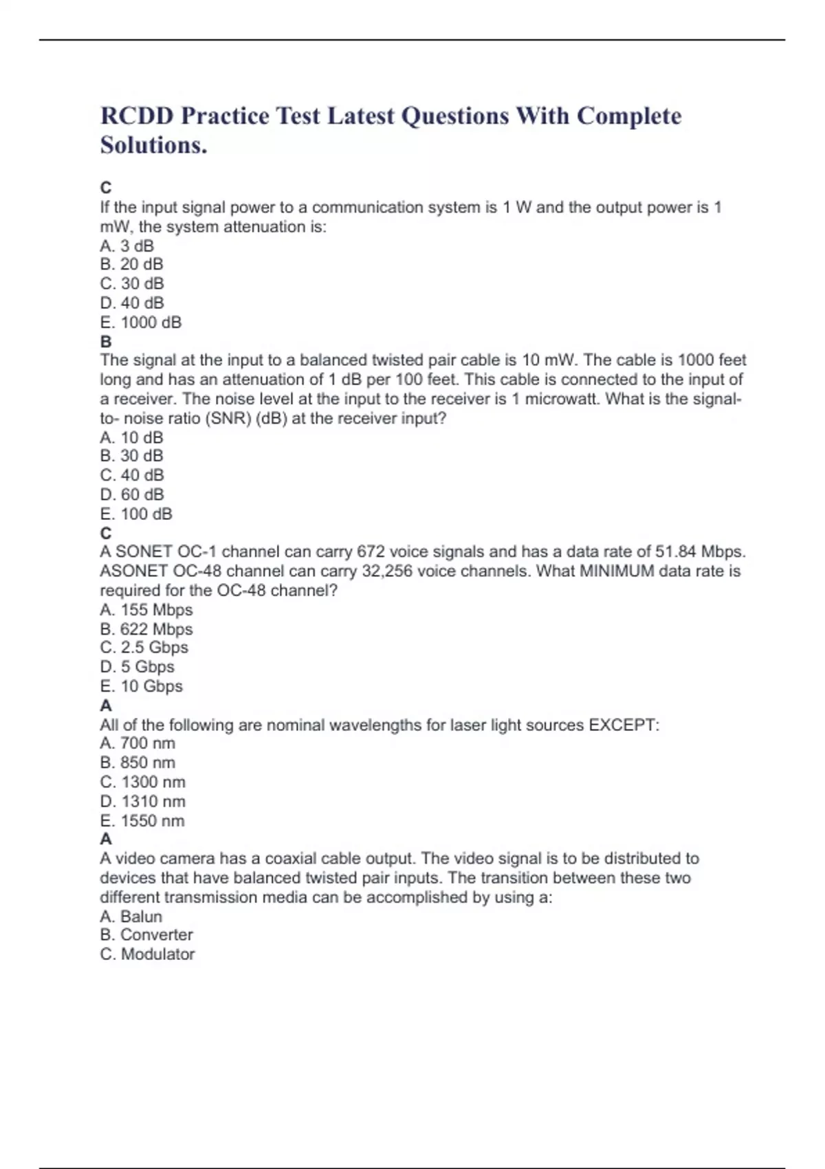 RCDD Practice Test Latest Questions With Complete Solutions. - RCDD ...